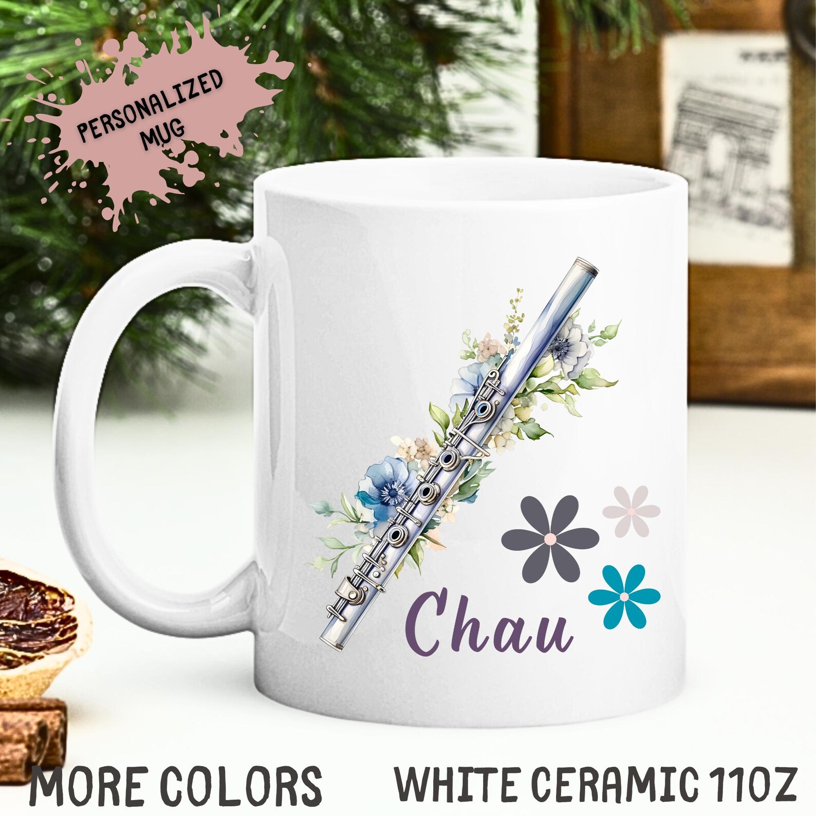 Personalized Name Flute Mug, Flute Teacher Mug, Music Student Gift for ...