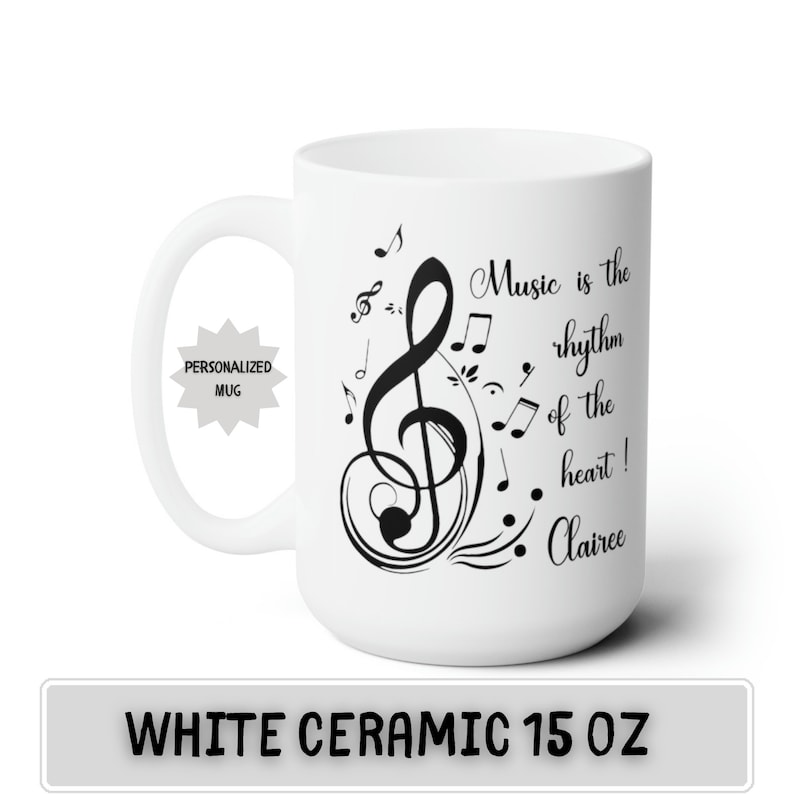Musical Note Mug, Music Themed Student Mug, Custom Mug Text, Music ...