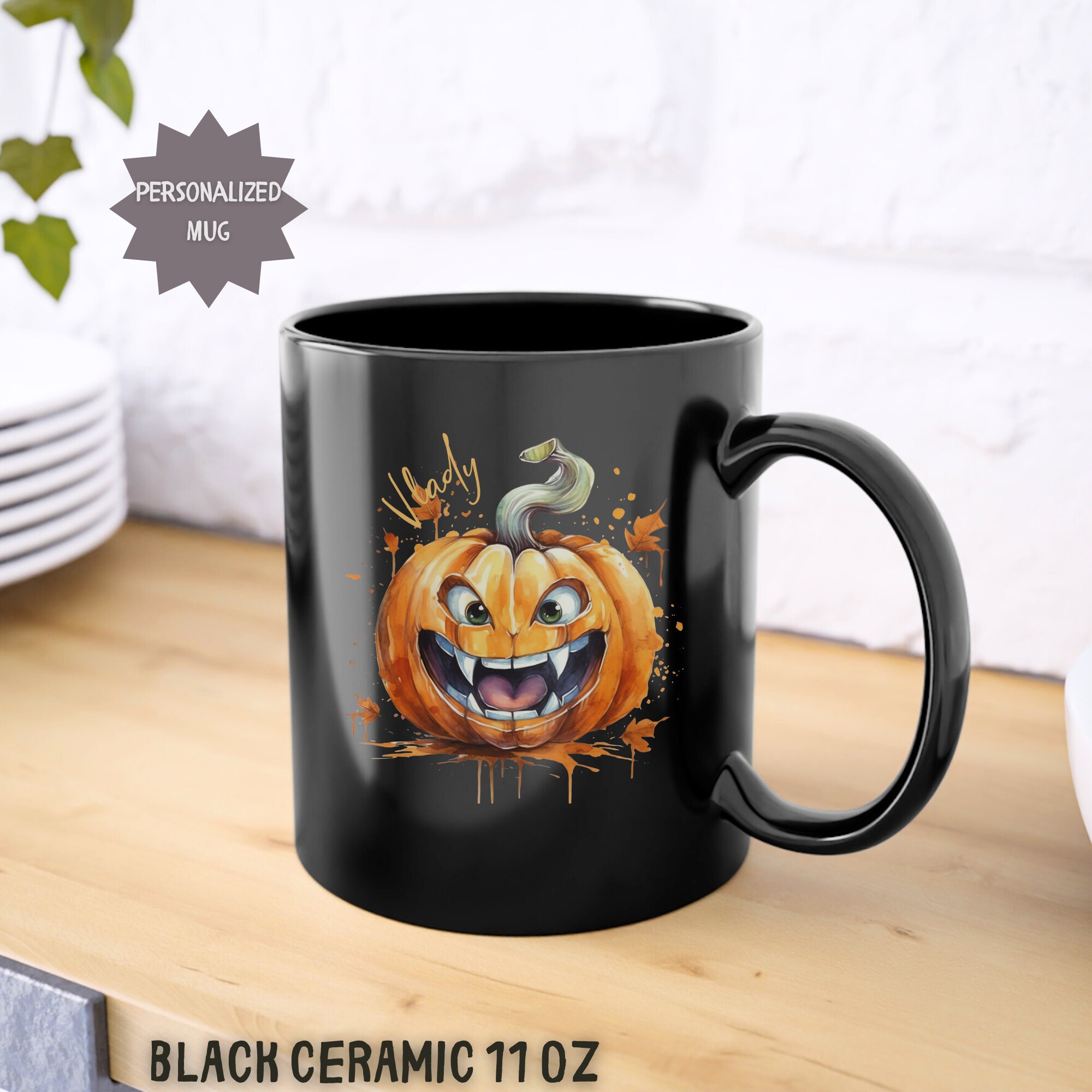Scary Evil Pumpkin Mug, Custom Creepy Pumpkin Halloween Mug, Scary Cup ...