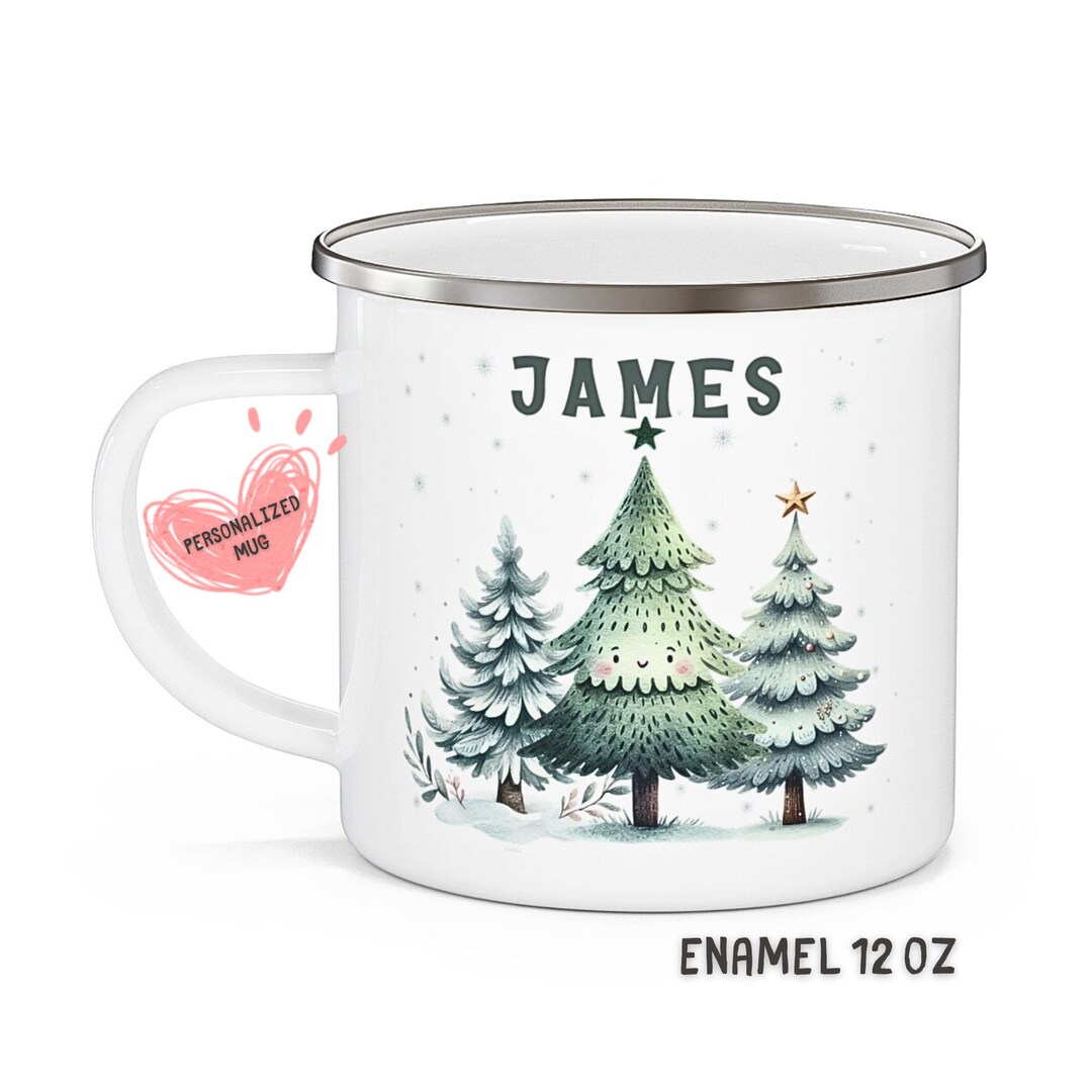 Personalized Evergreen Tree Christmas Mug, Winter Snowy Tea Cup, Winter ...