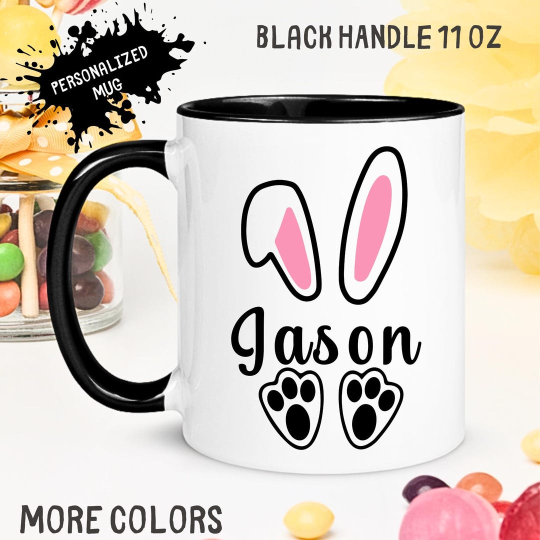 Personalized Bunny Ear Mug Easter Bunny Clipart Ceramic Coffee Milk Cup ...