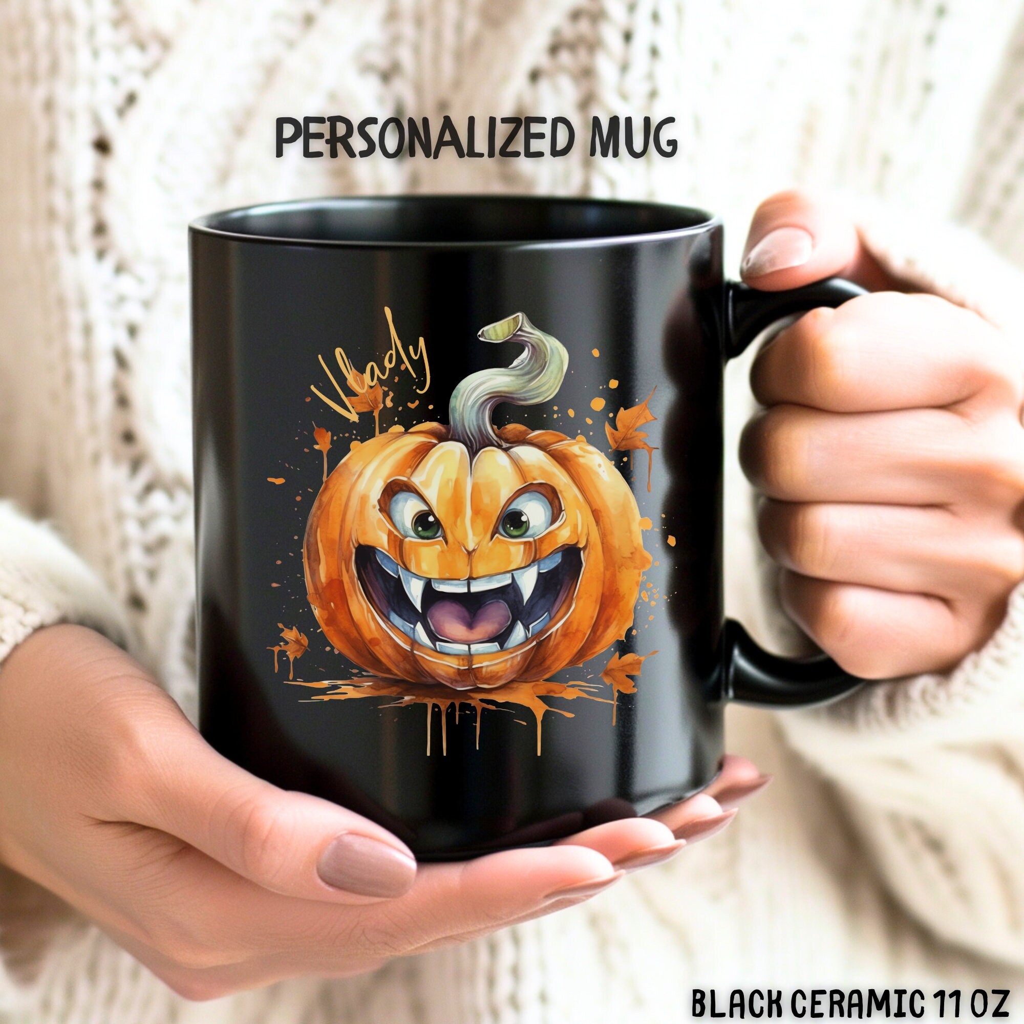 Scary Evil Pumpkin Mug, Custom Creepy Pumpkin Halloween Mug, Scary Cup ...