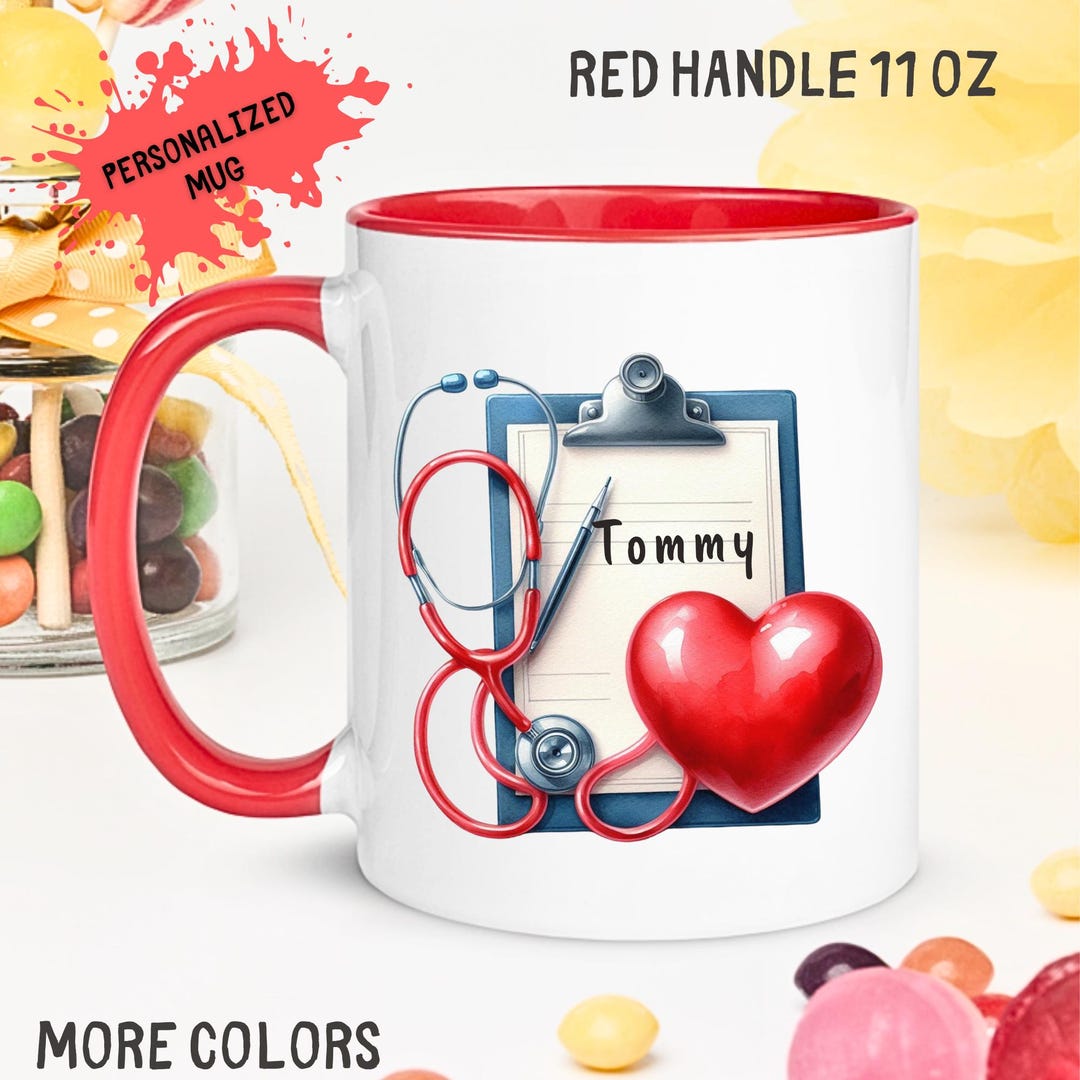 Personalized Nurse Mug With Name, Stethoscope Mug, Hospital Heart and ...