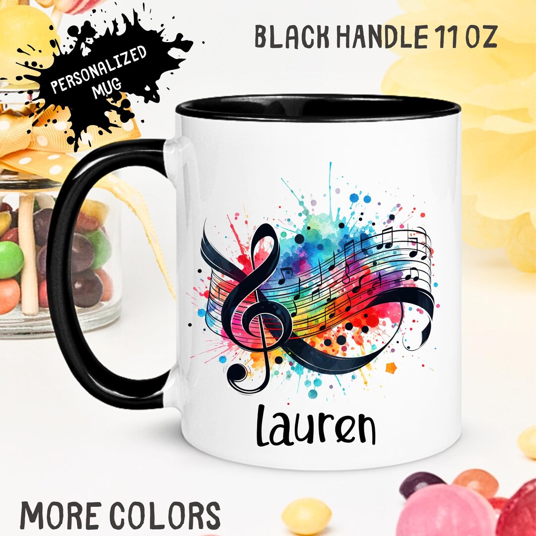Musical Note Mug, Music Themed Student Mug, Custom Mug Text, Music ...