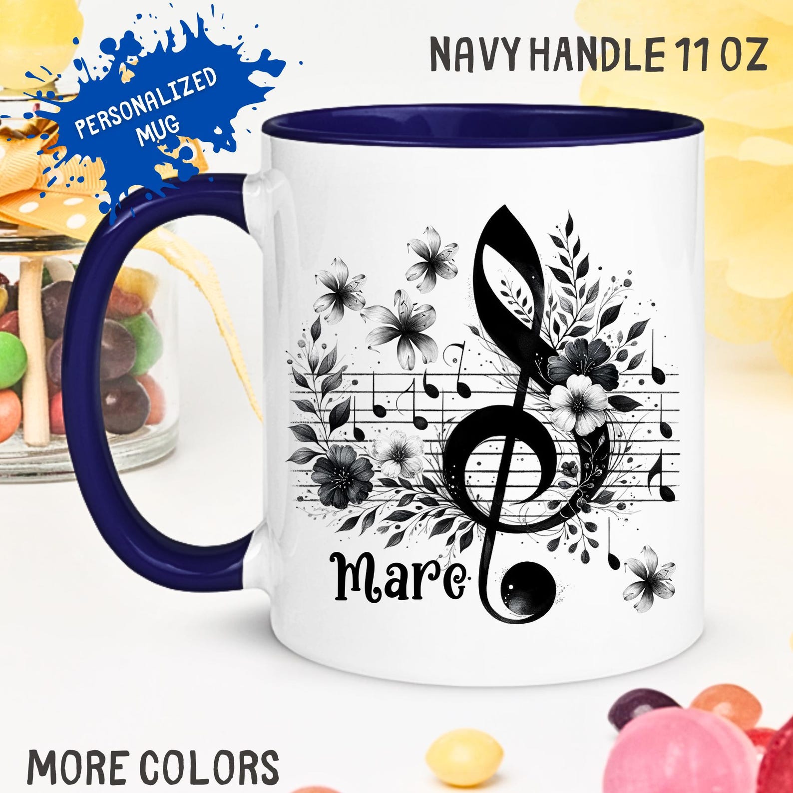 Musical Notes Mug, Custom Music Teacher Mug, Customizable Best Husband ...