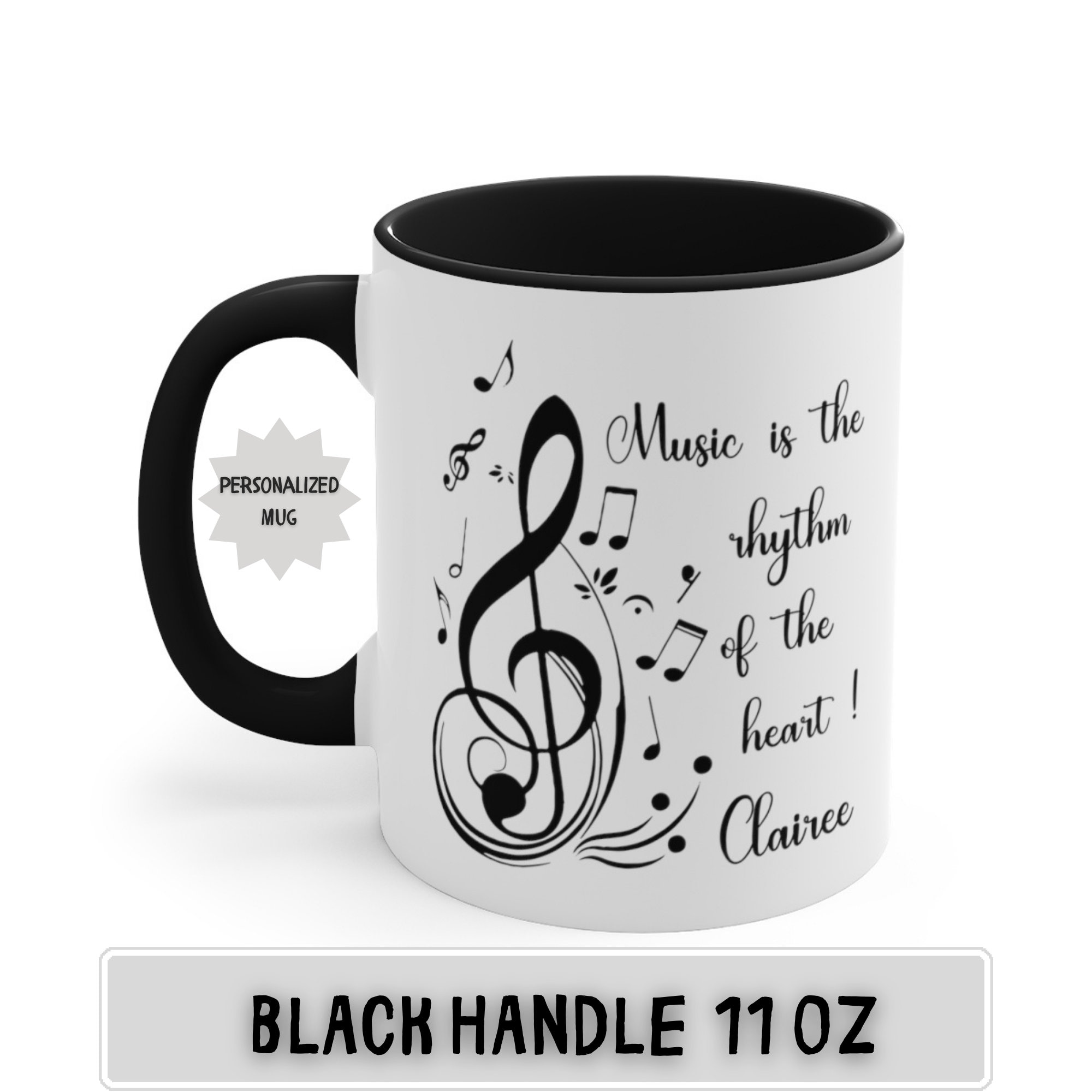 Musical Note Mug, Music Themed Student Mug, Custom Mug Text, Music ...