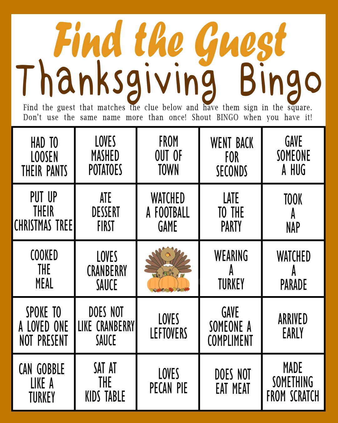 Thanksgiving MINGLE BINGO / Party Icebreaker/ Party Games/ Fun Games ...