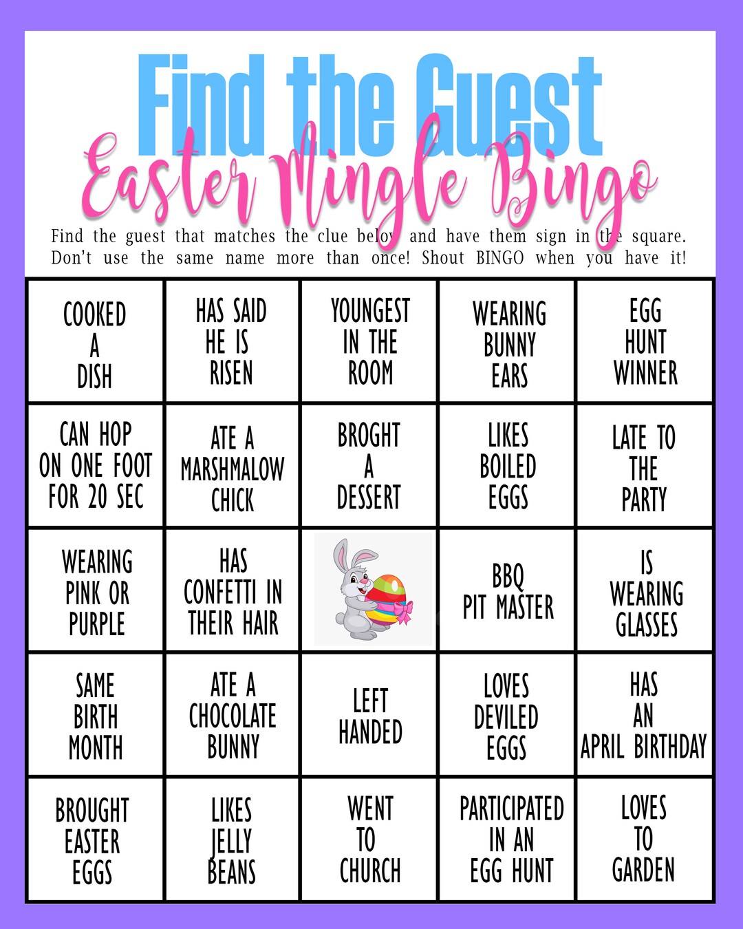 Easter Find the Guest Mingle Bingo Party Game Ice Breaker - Etsy
