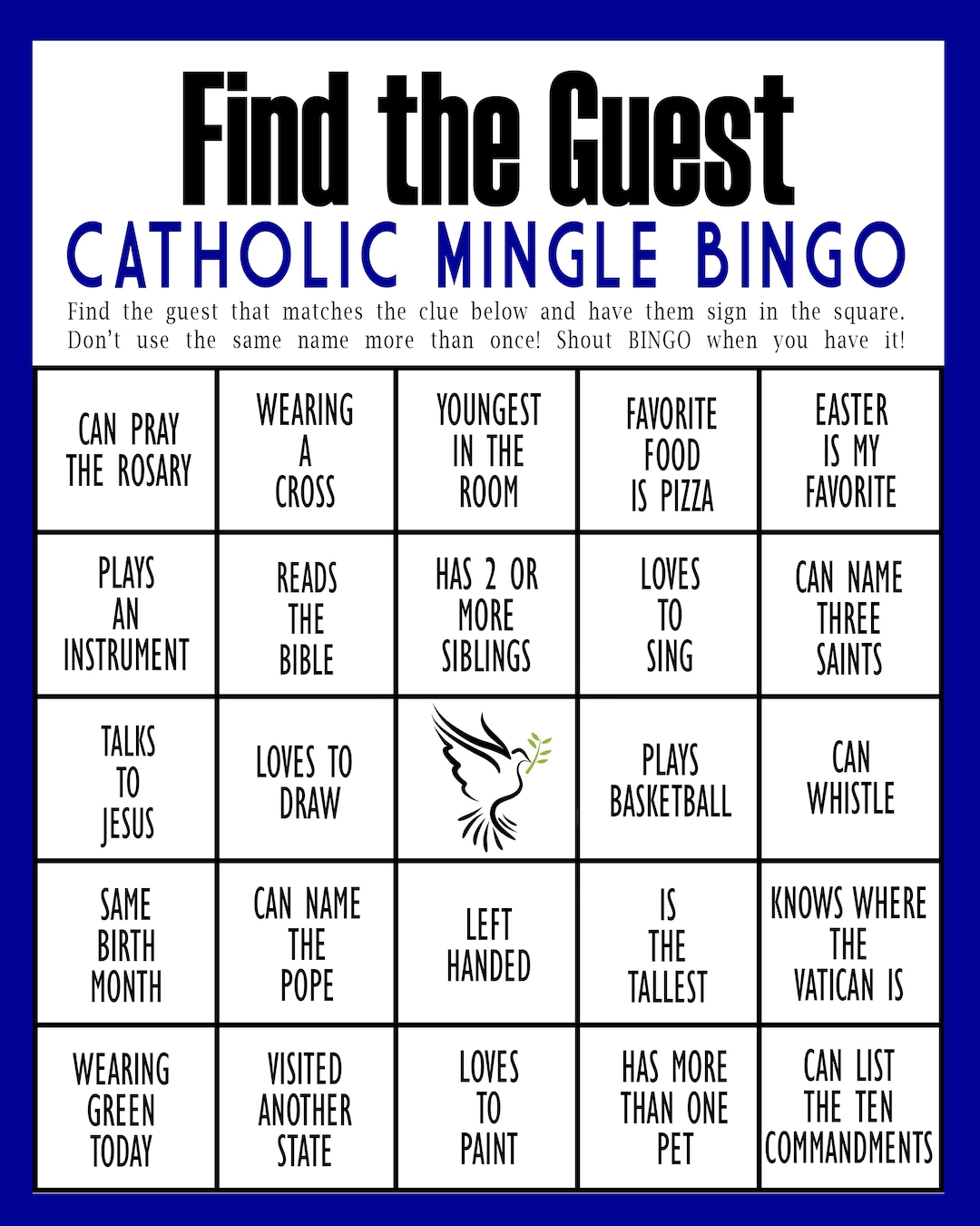 Catholic MINGLE BINGO / Party Icebreaker/ RCIA Games/ Fun Games for ...