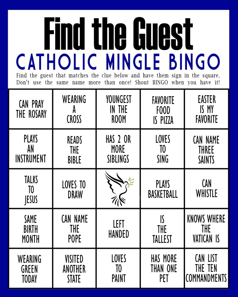 Catholic MINGLE BINGO / Party Icebreaker/ RCIA Games/ Fun Games for ...