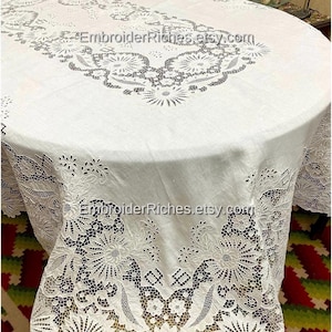 Cut Work Embroidery Linens Table Cloth, Luxurious Rectangle Lacy Table ...