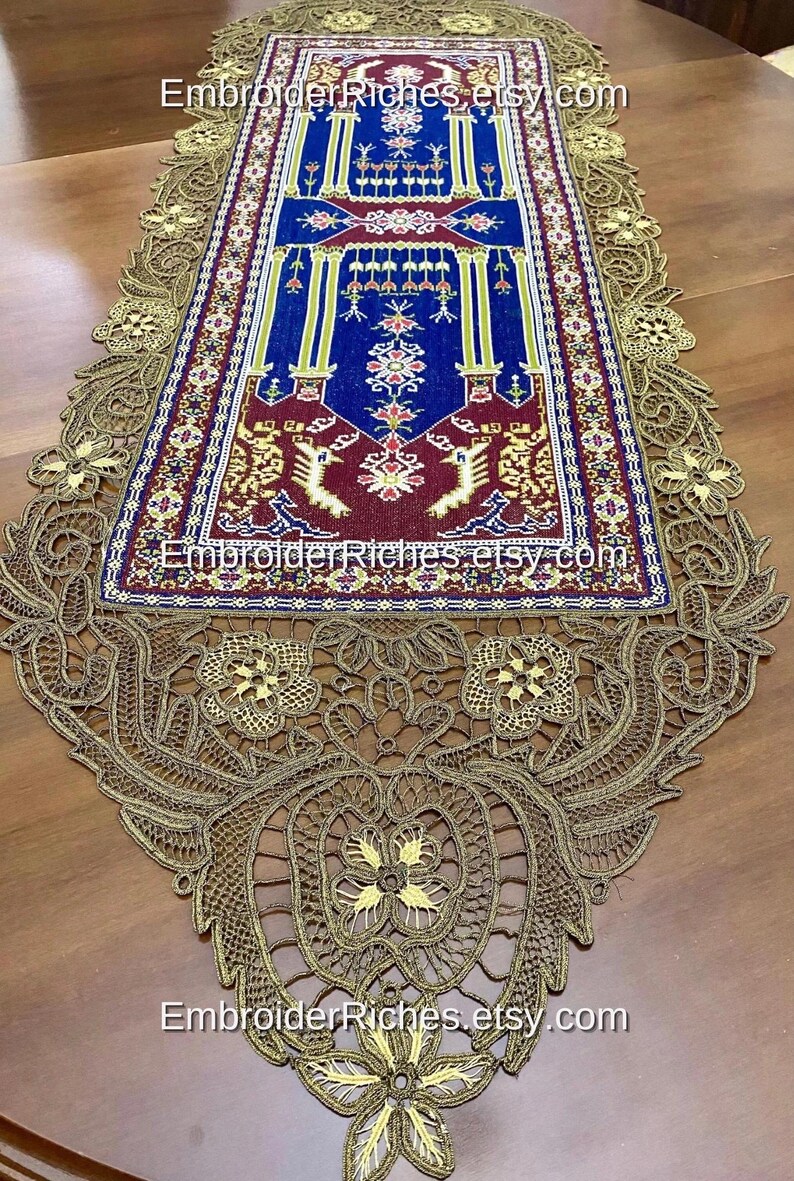 Carpet of Prayer Embroidery Runner, Greek Religious Artful Table Cover ...