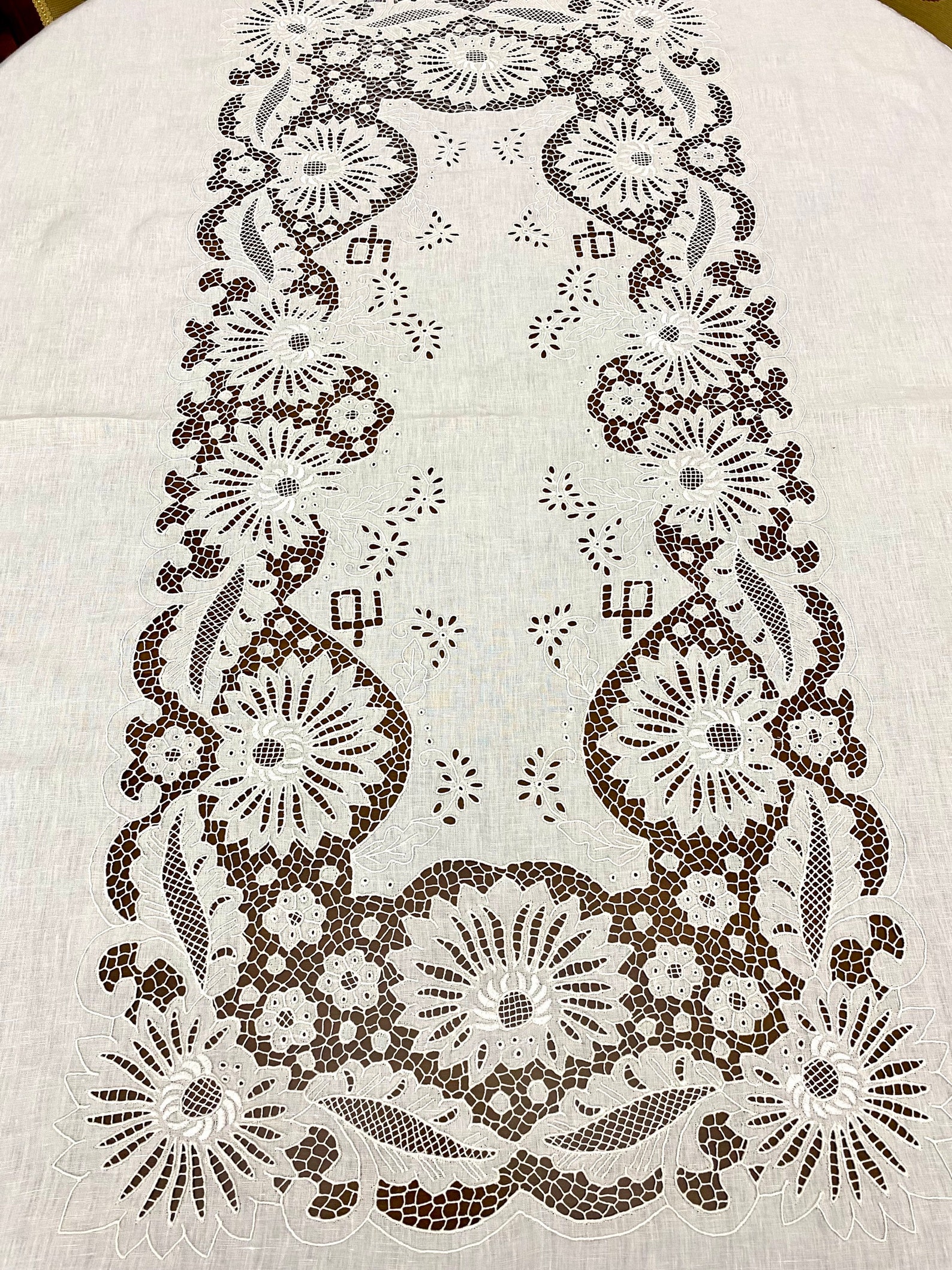 Cut Work Embroidery Linens Table Cloth, Luxurious Rectangle Lacy Table ...
