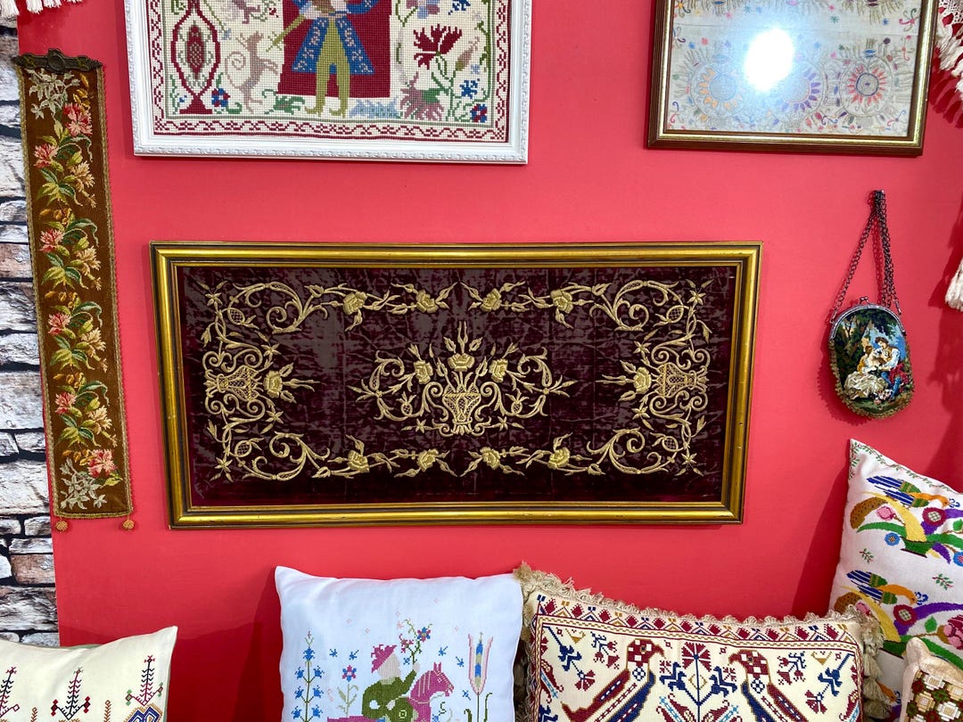 Ottoman Dival Embroidery Antique Wall Hanging, Vintage Turkish Empire ...