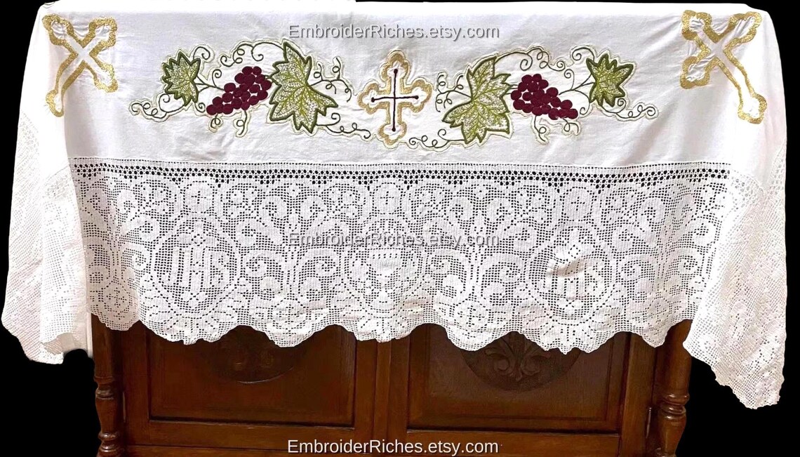Hand-embroidered Linen Altar Cloth: Religious Christian Communion Table ...