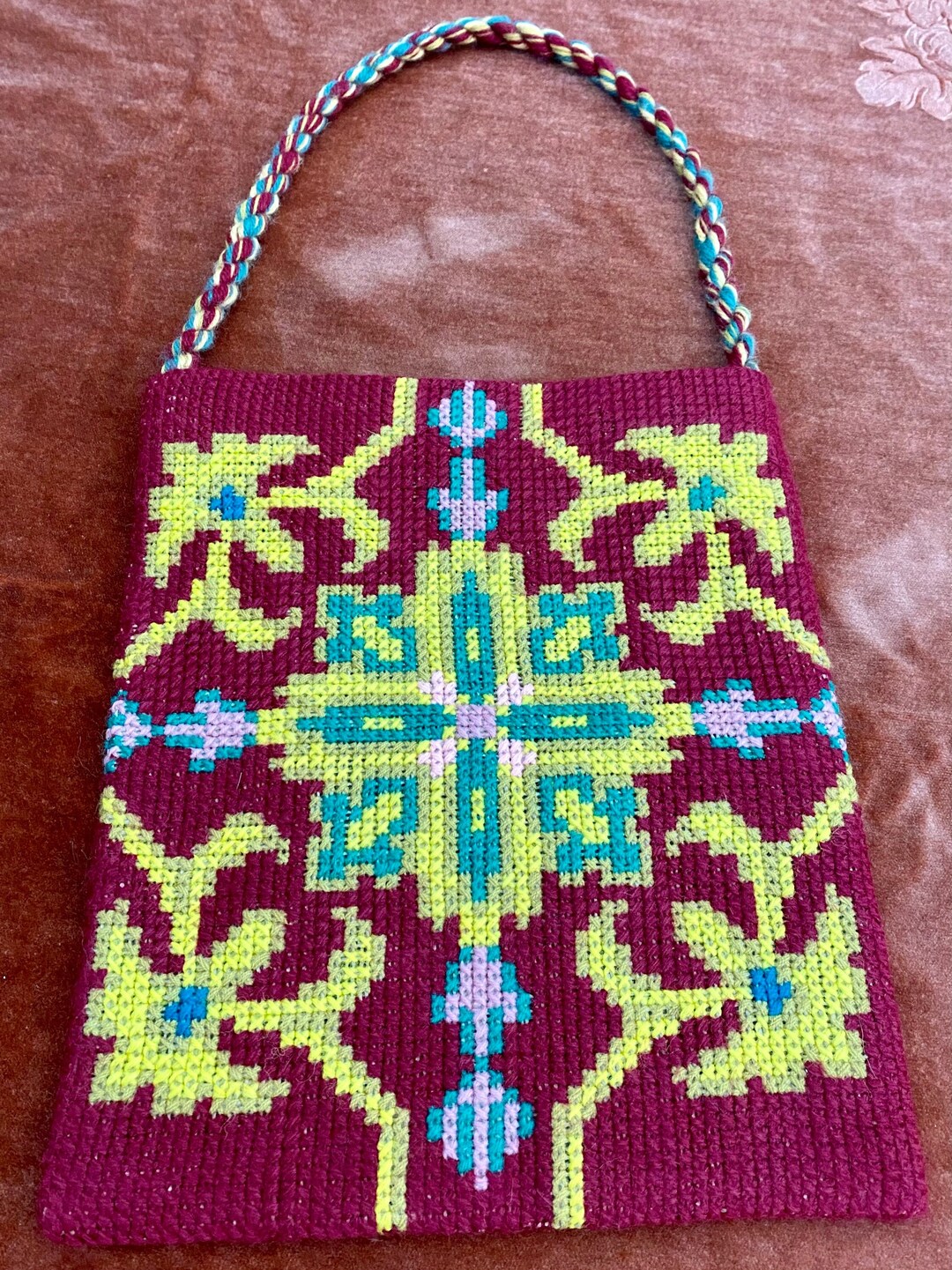 Vintage Small Woven Bag, Folk Art Handmade Little Bag, Geometric ...