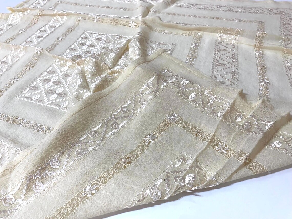 Greek Silk Dowry Embroidery, Handmade Needlework White Heirloom, Greece ...