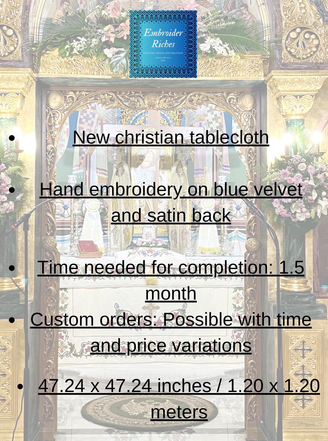 New, Blue Velvet Handmade Christian Tablecloth, Navy Blue Embroidered ...