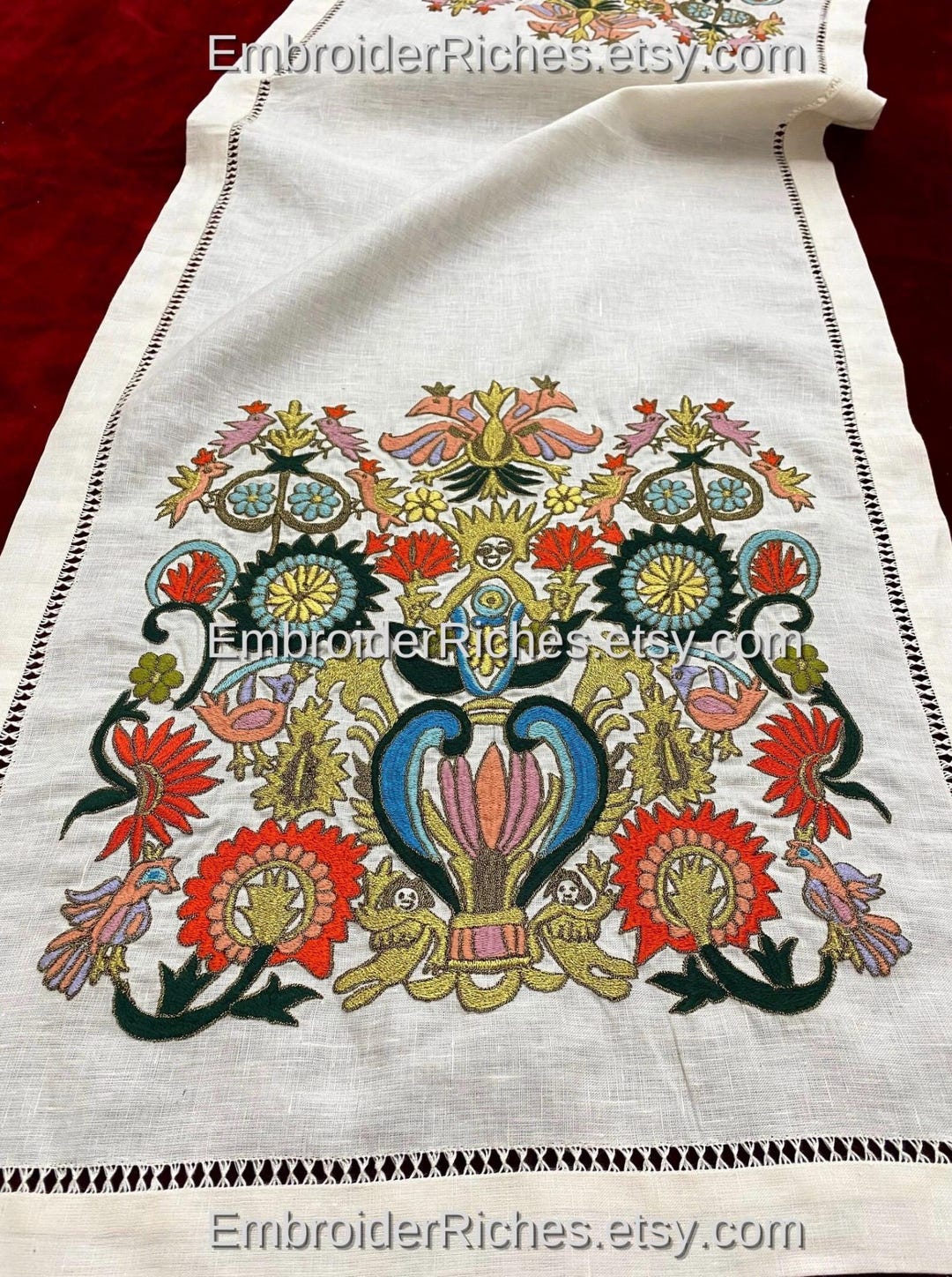 New, Cretan Mermaid Handmade Embroidered Table Runner, Greek Folklore ...