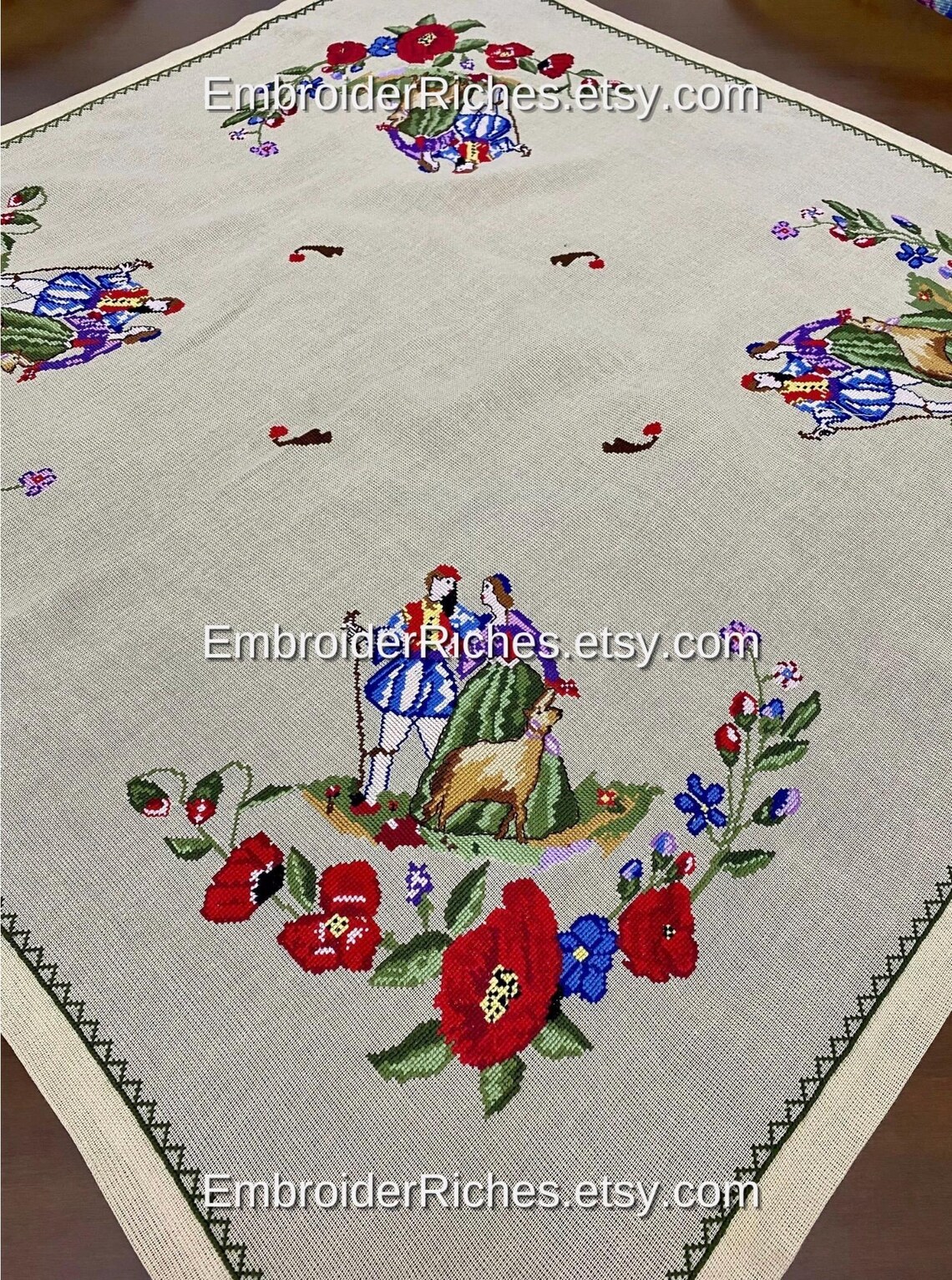 New, Traditional Greek Embroidered Tablecloth, Handmade Ethnic Folk ...