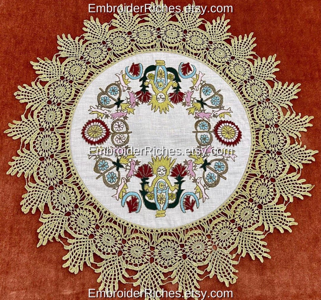 Greek Mermaid Handmade Vintage Table Topper, Embroidered Ornate Table ...