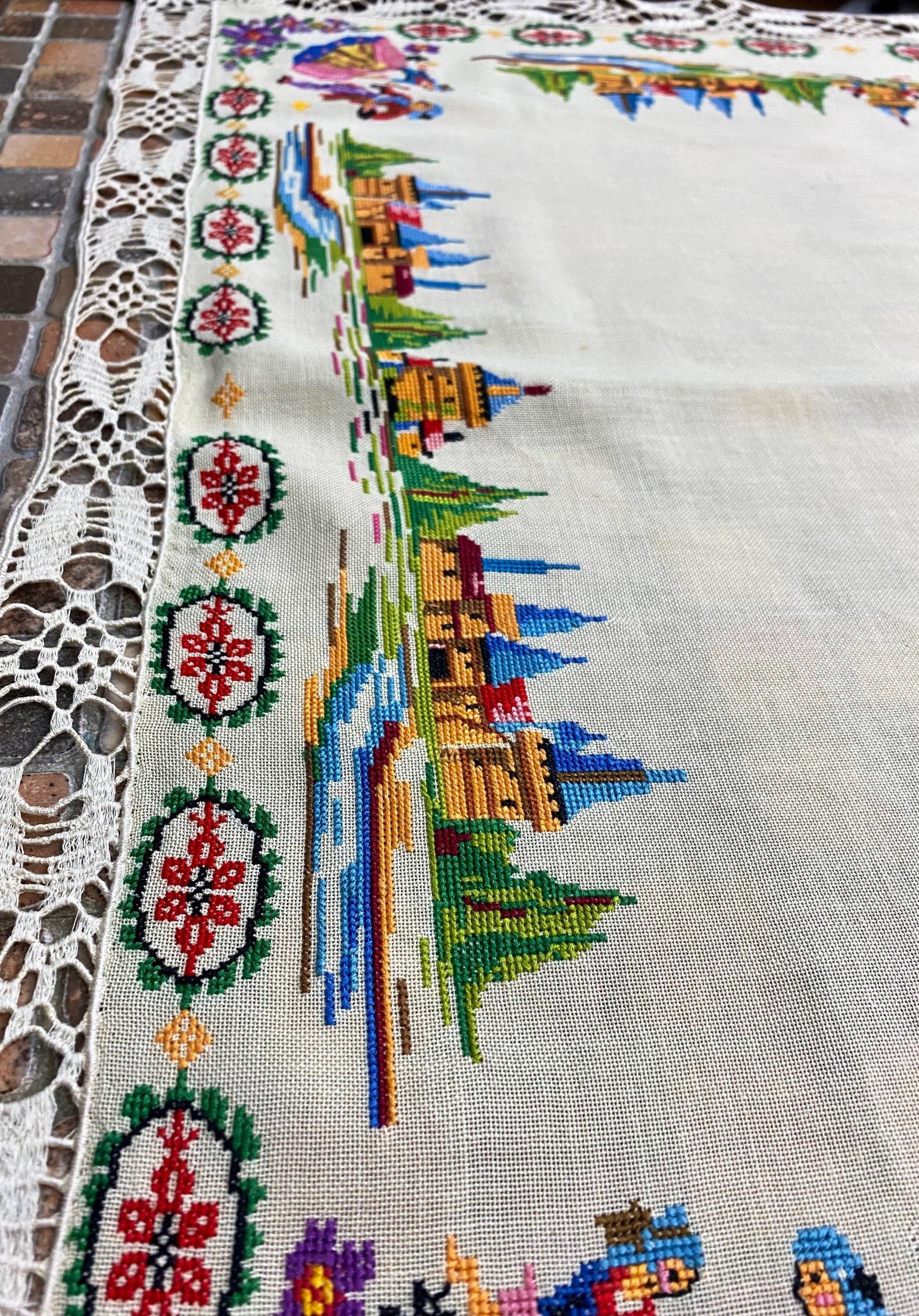 Hand Embroidered Table Decoration, Medieval European Design Table Cover ...