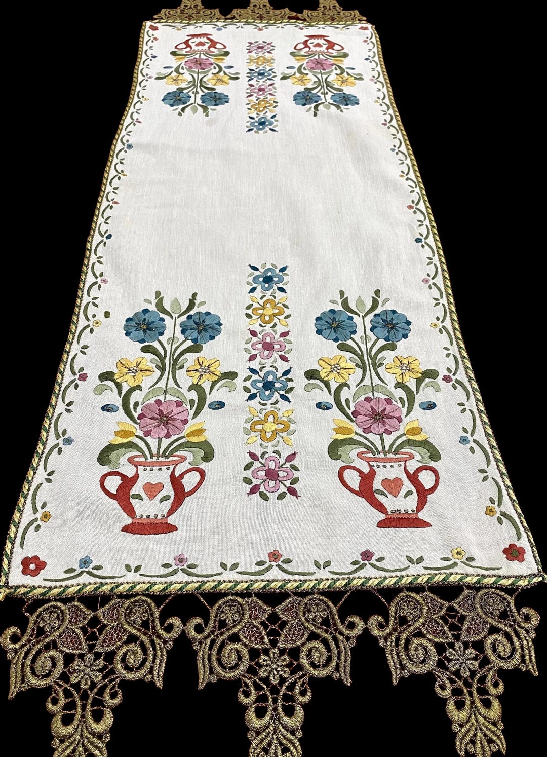 Vintage Greek Embroidered Linen Table Runner: Handmade Folk Art - Etsy