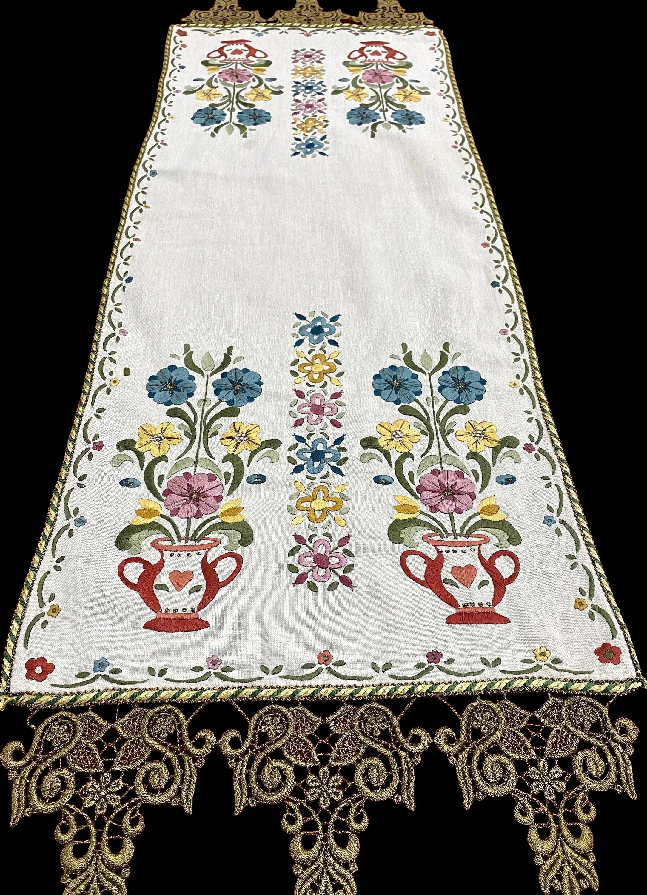 Vintage Greek Embroidered Linen Table Runner: Handmade Folk Art - Etsy