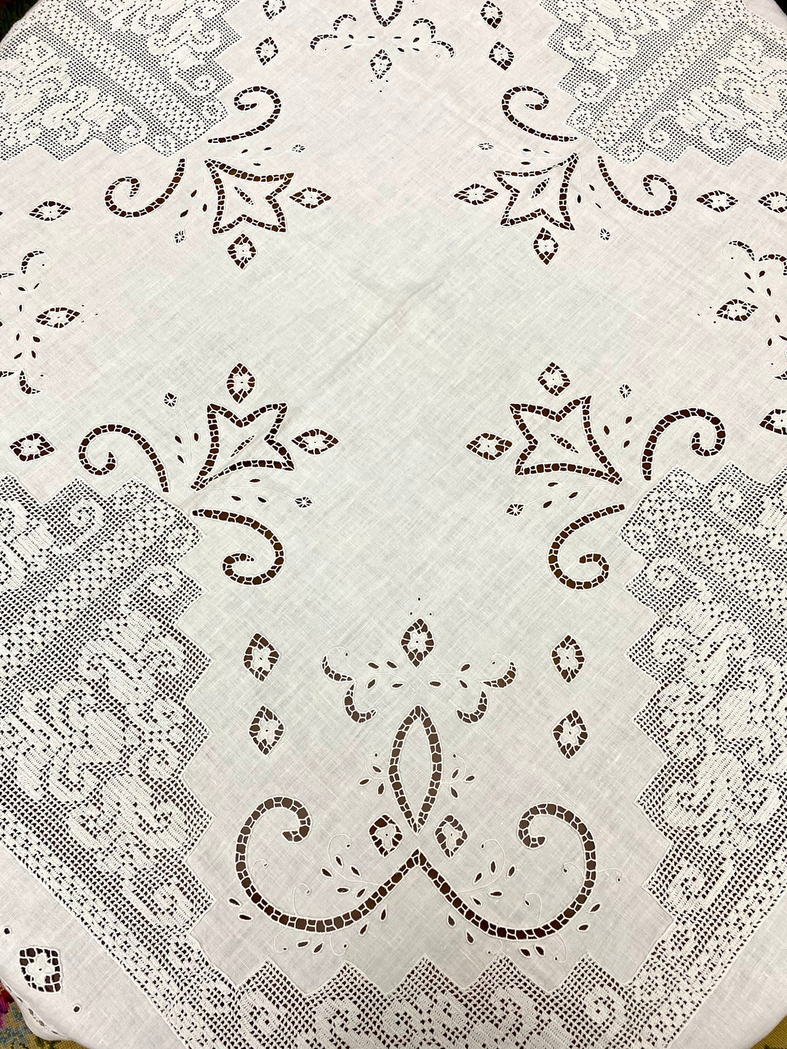 Greek White Linen Tablecloth – Hand‑embroidered Richelieu Cutwork Cover ...