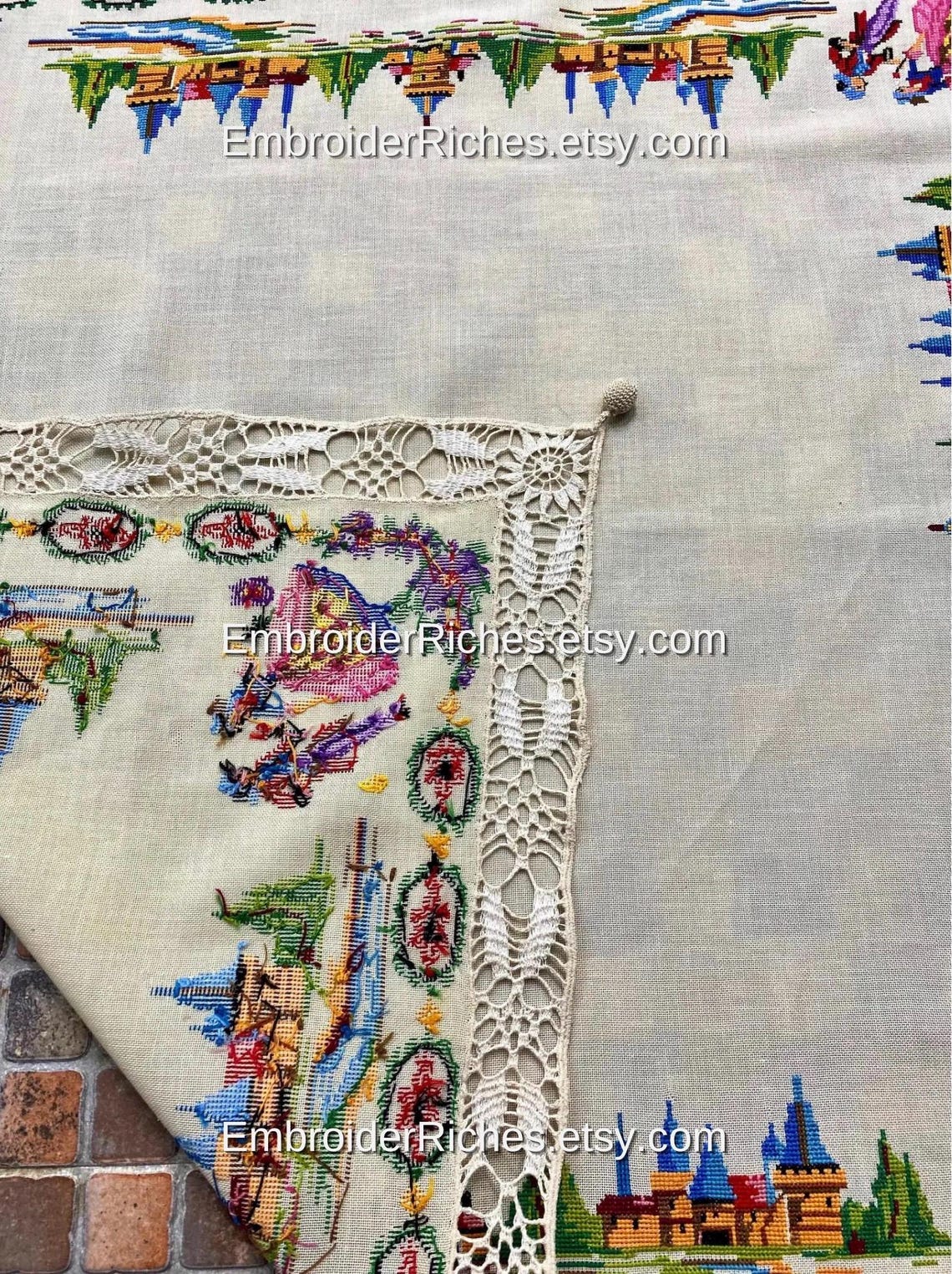 Hand Embroidered Table Decoration, Medieval European Table Cover ...