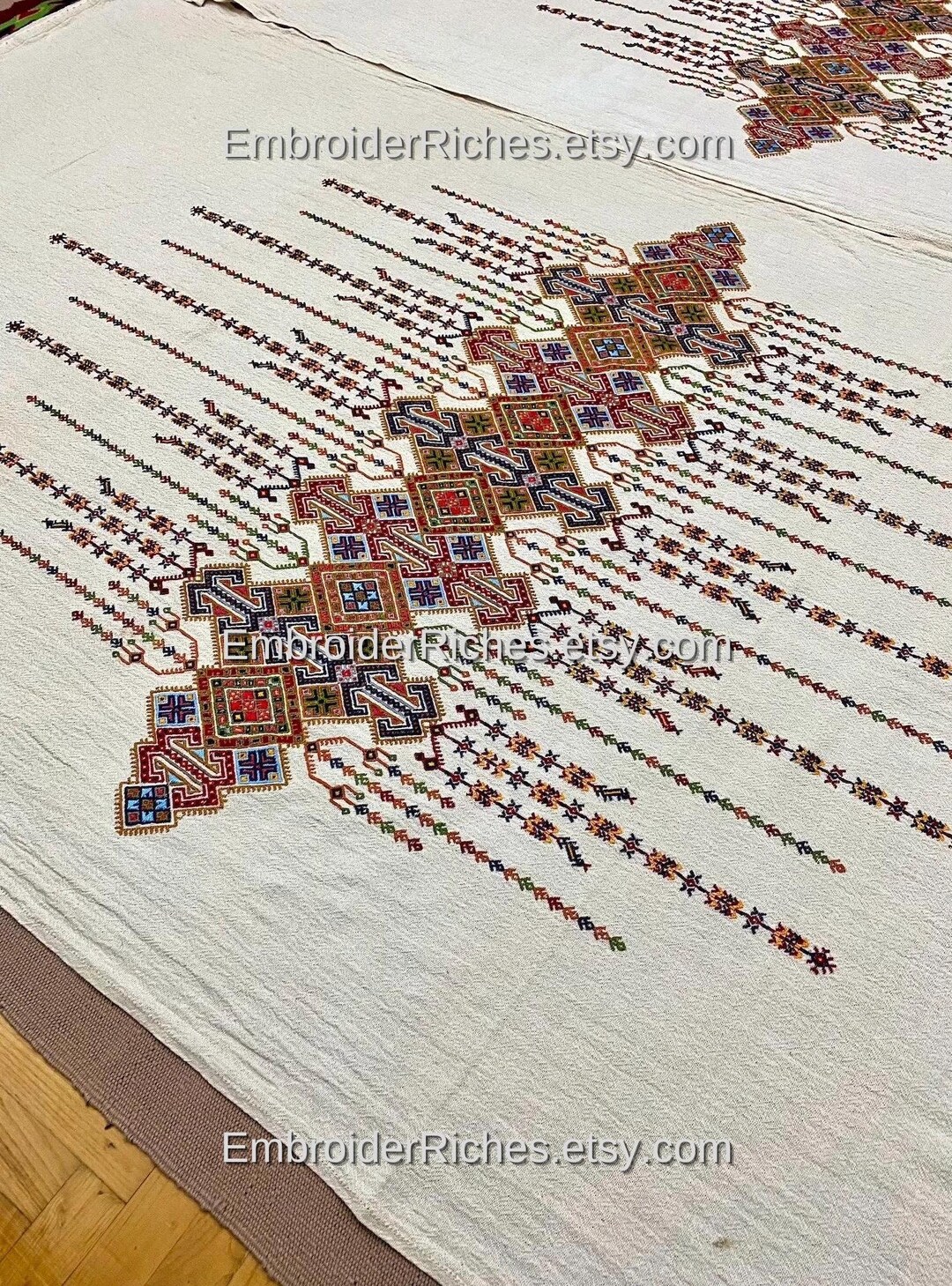 Cretan Greek Embroidery Curtain, Handmade Ethnic Embroidered Wall ...