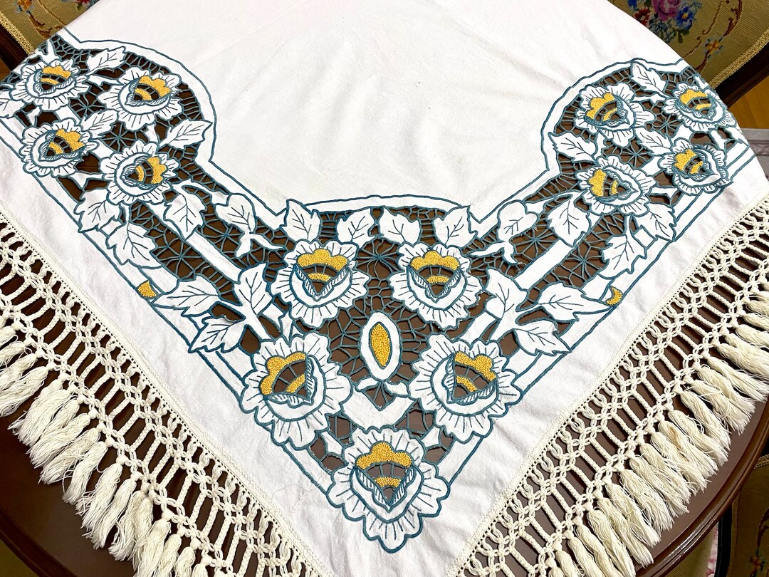 1930s Antique White Tablecloth, Cotton Woven Vintage Folk Table Cloth ...