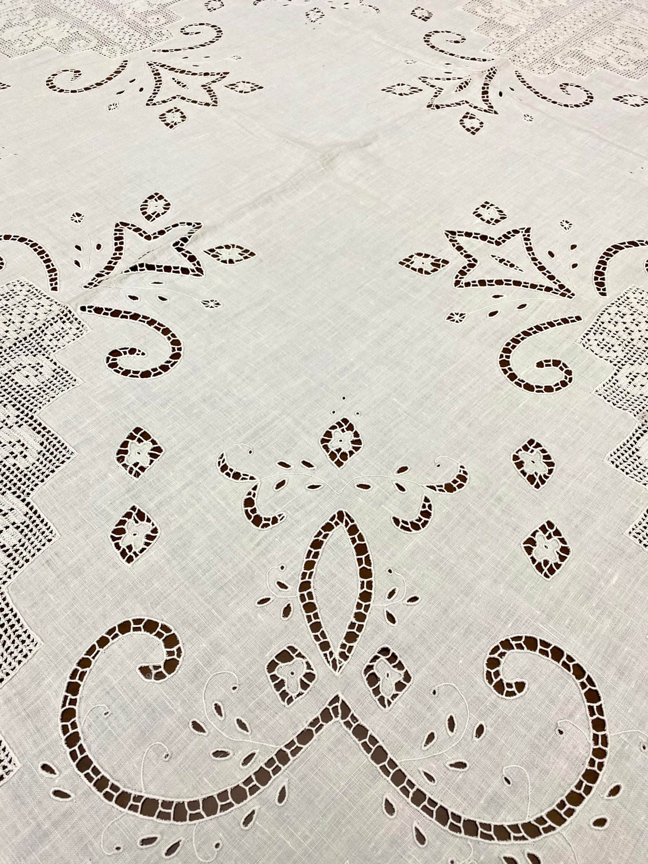 Greek White Linen Tablecloth – Hand‑embroidered Richelieu Cutwork Cover ...
