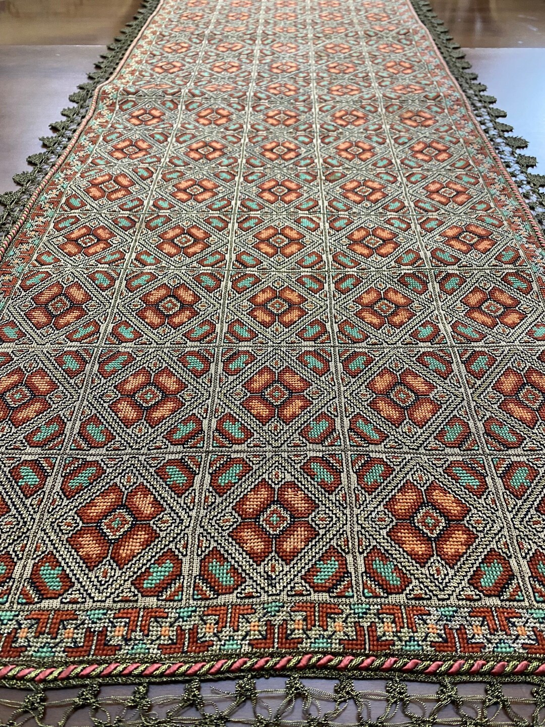 Old Handmade Table Embroidery Runner, Art Nouveau Vintage Embroidered ...