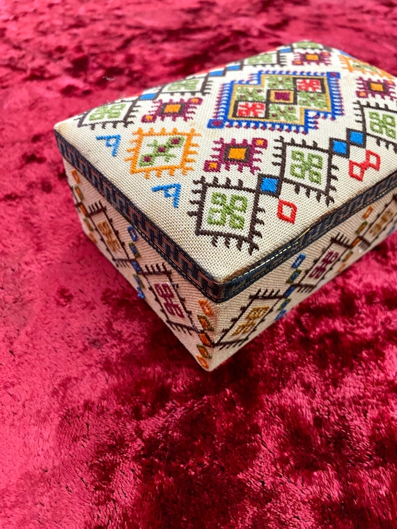 Antique Cretan Folk Little Box, Greek Hand Embroidere… - Gem