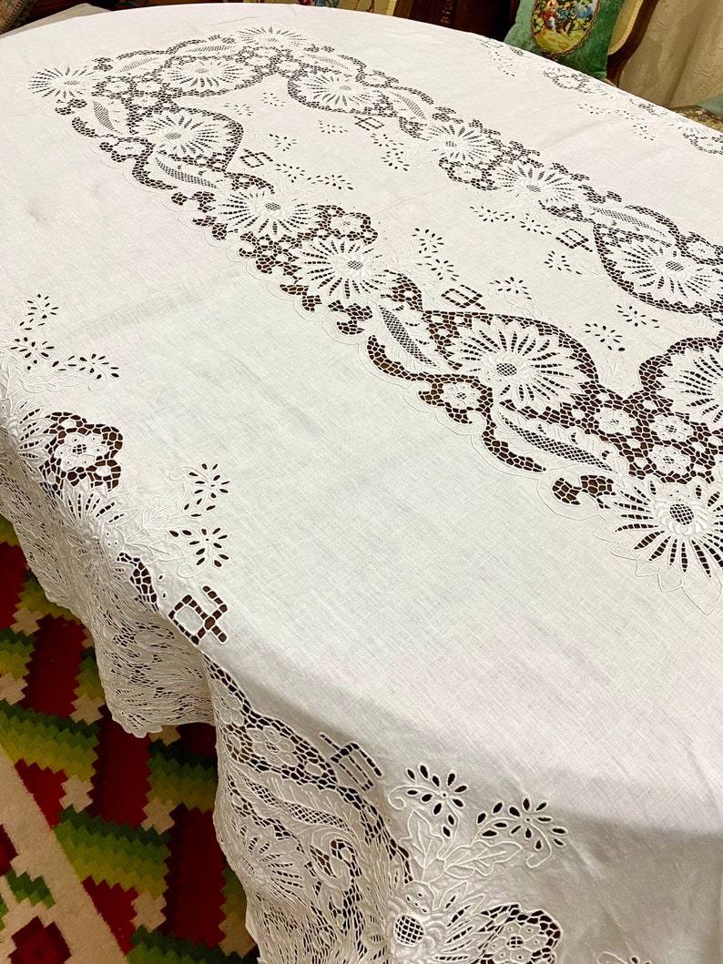 Cut Work Embroidery Linens Table Cloth, Luxurious Rectangle Lacy Table ...