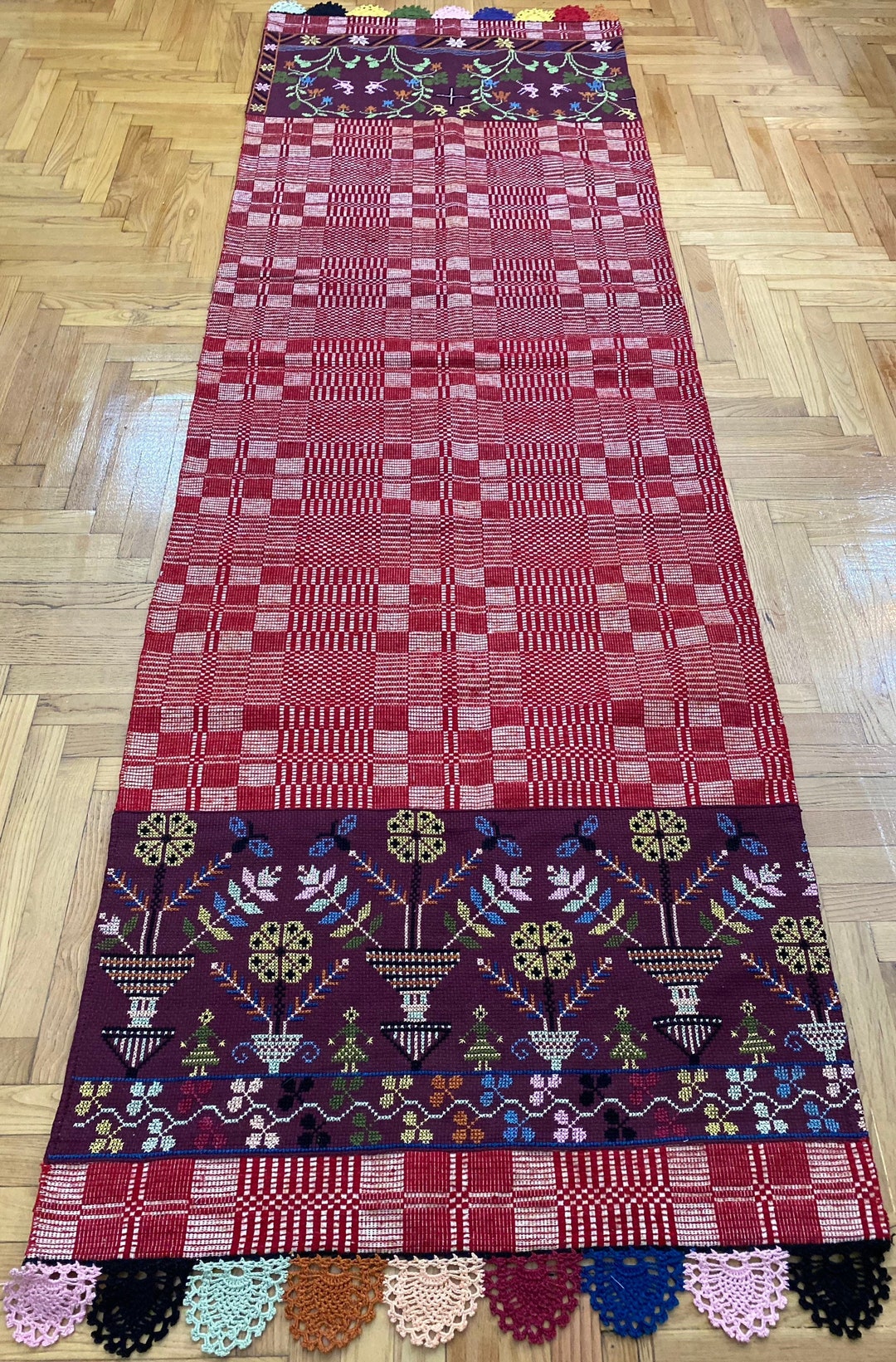 Vintage Woven Greek Kilim, Long Handmade Rug, Loom-made Kilim ...