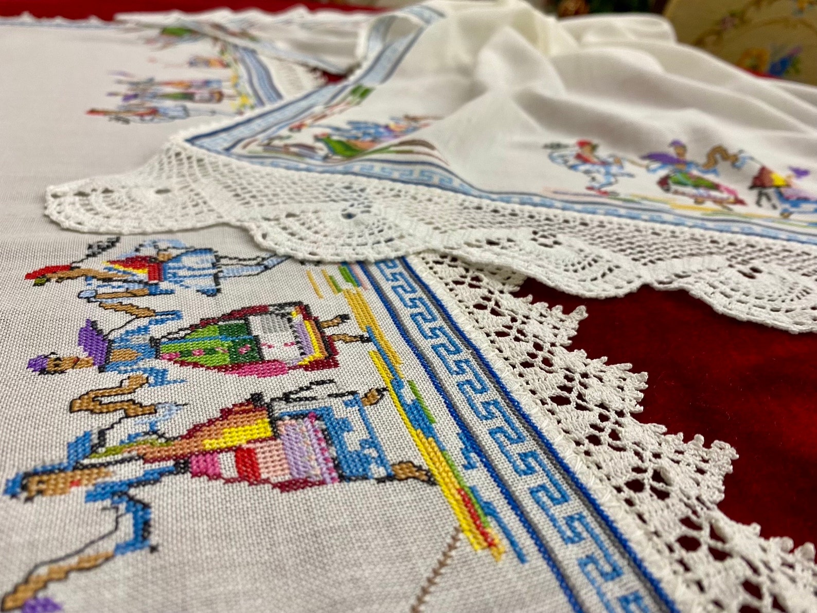 Greek Traditional Tablecloth Embroidery, Handmade Table Cloth Greece ...