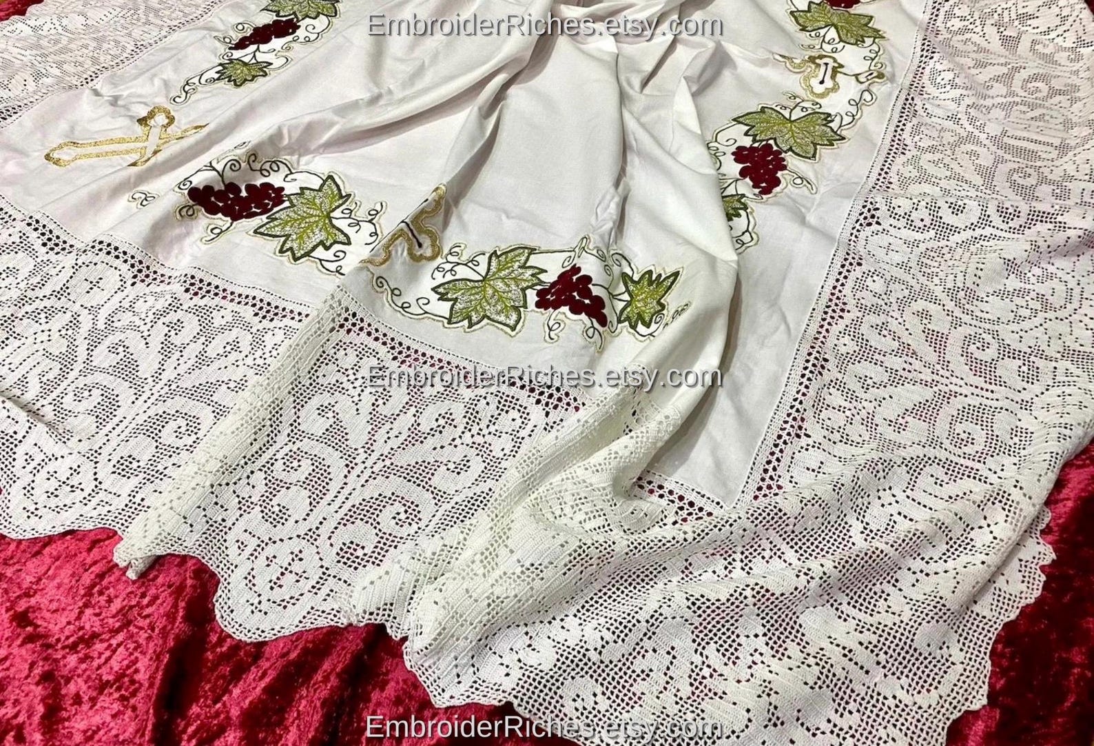 Hand-embroidered Linen Altar Cloth: Religious Christian Communion Table ...