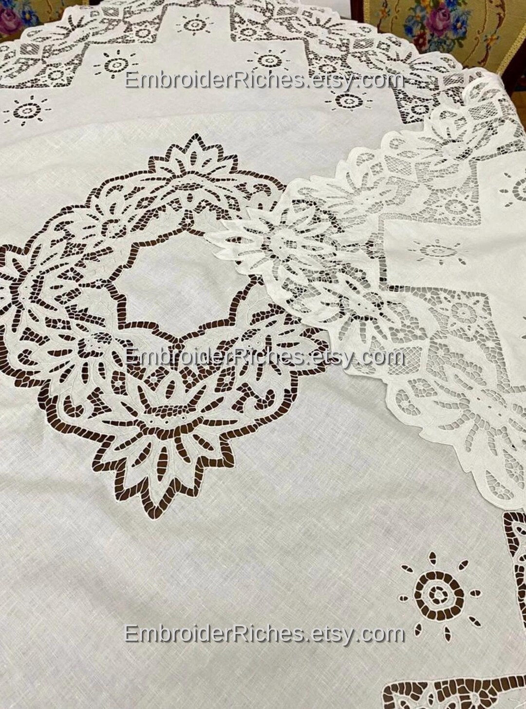 New. Cut Work Embroidery Linens Table Cloth, Luxurious Square Lacy ...