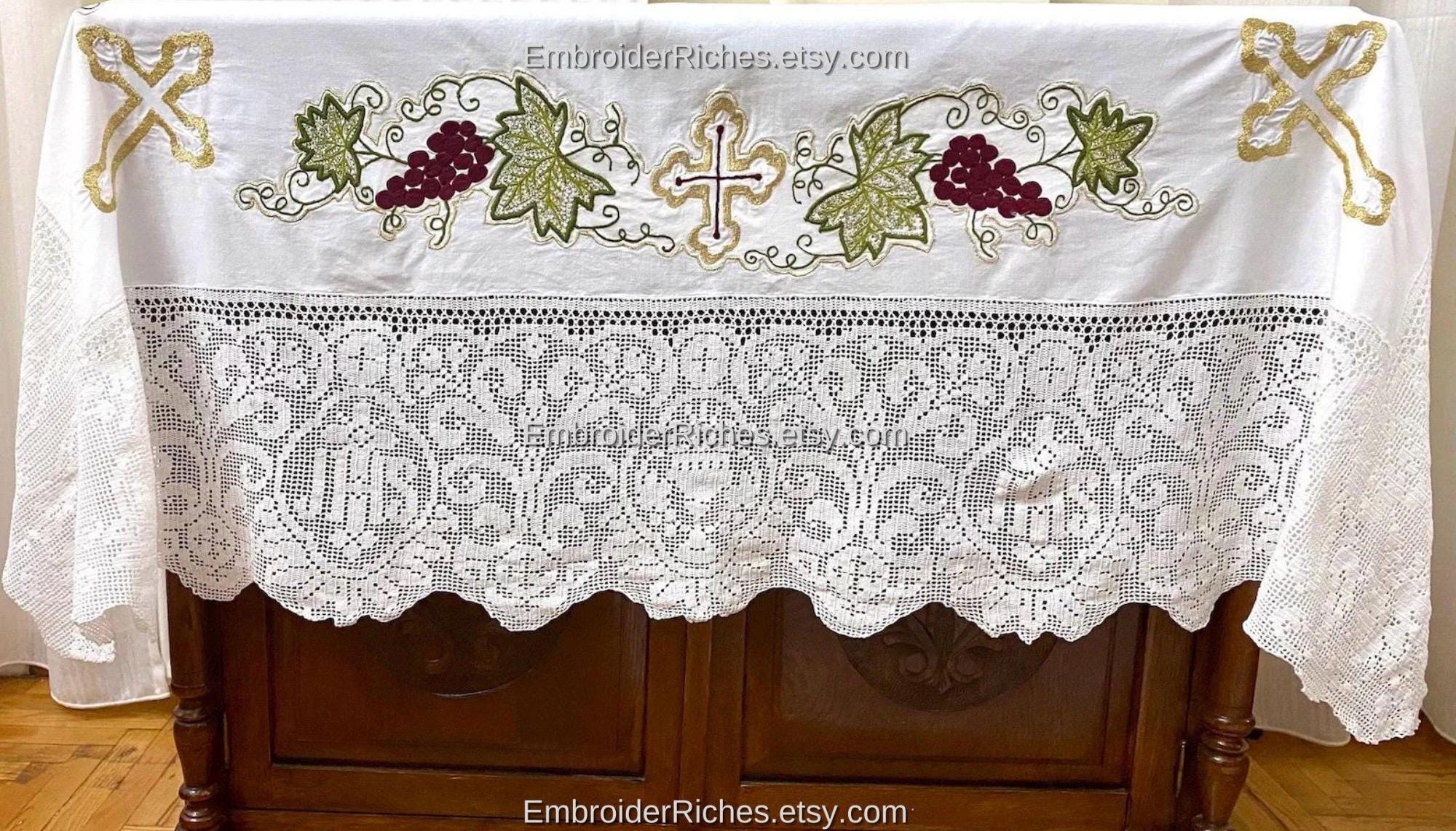Hand-embroidered Linen Altar Cloth: Religious Christian Communion Table ...