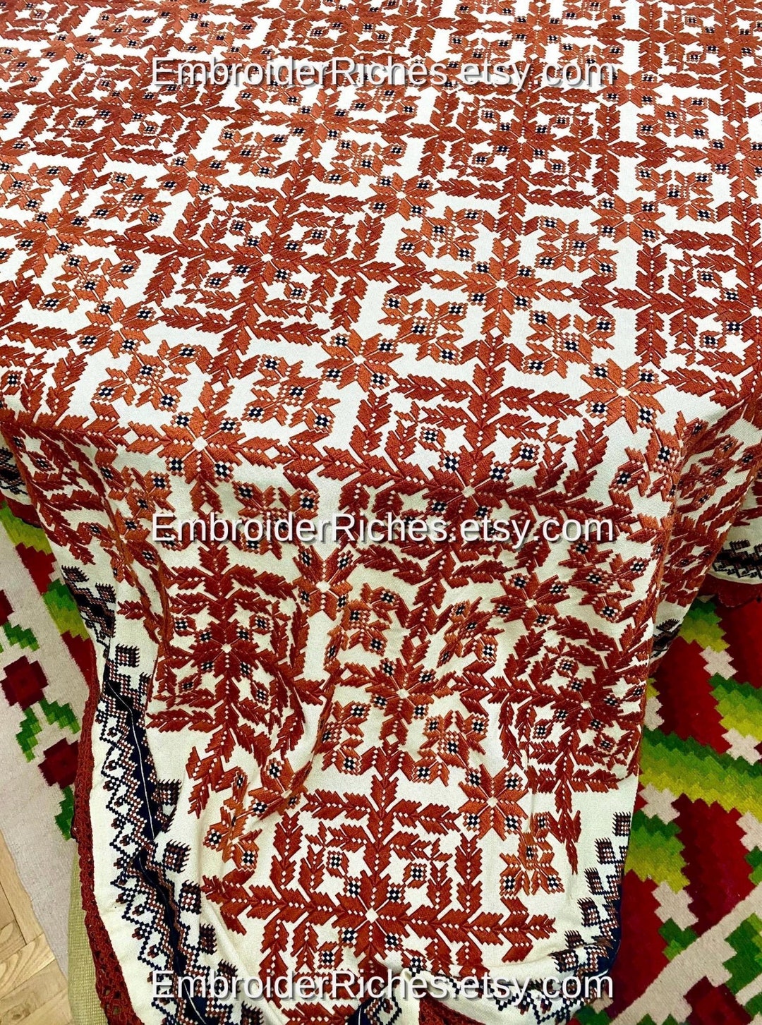 Collectible Greek Embroidered Tablecloth – Cretan Large Mid‑century ...