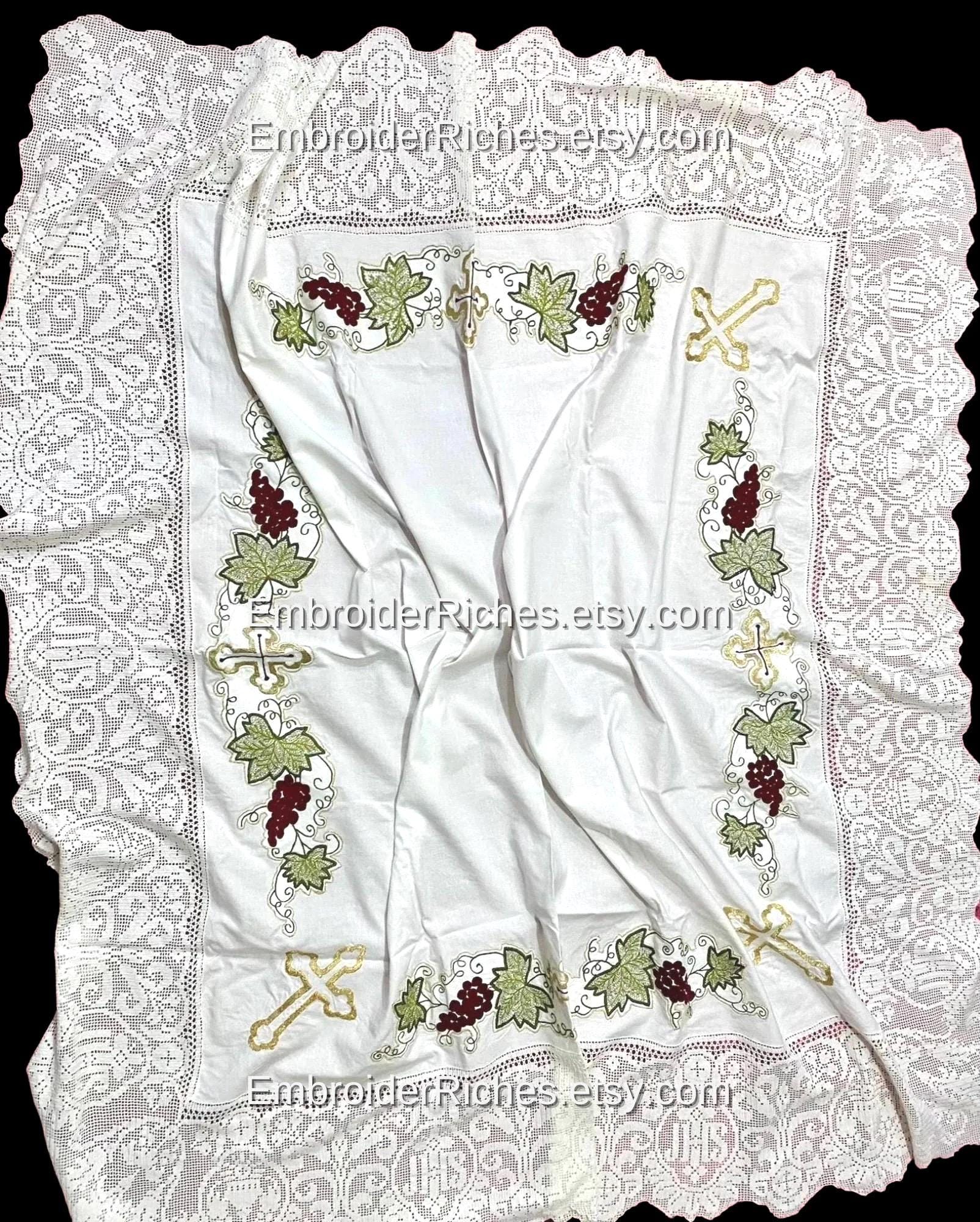Hand-embroidered Linen Altar Cloth: Religious Christian Communion Table ...