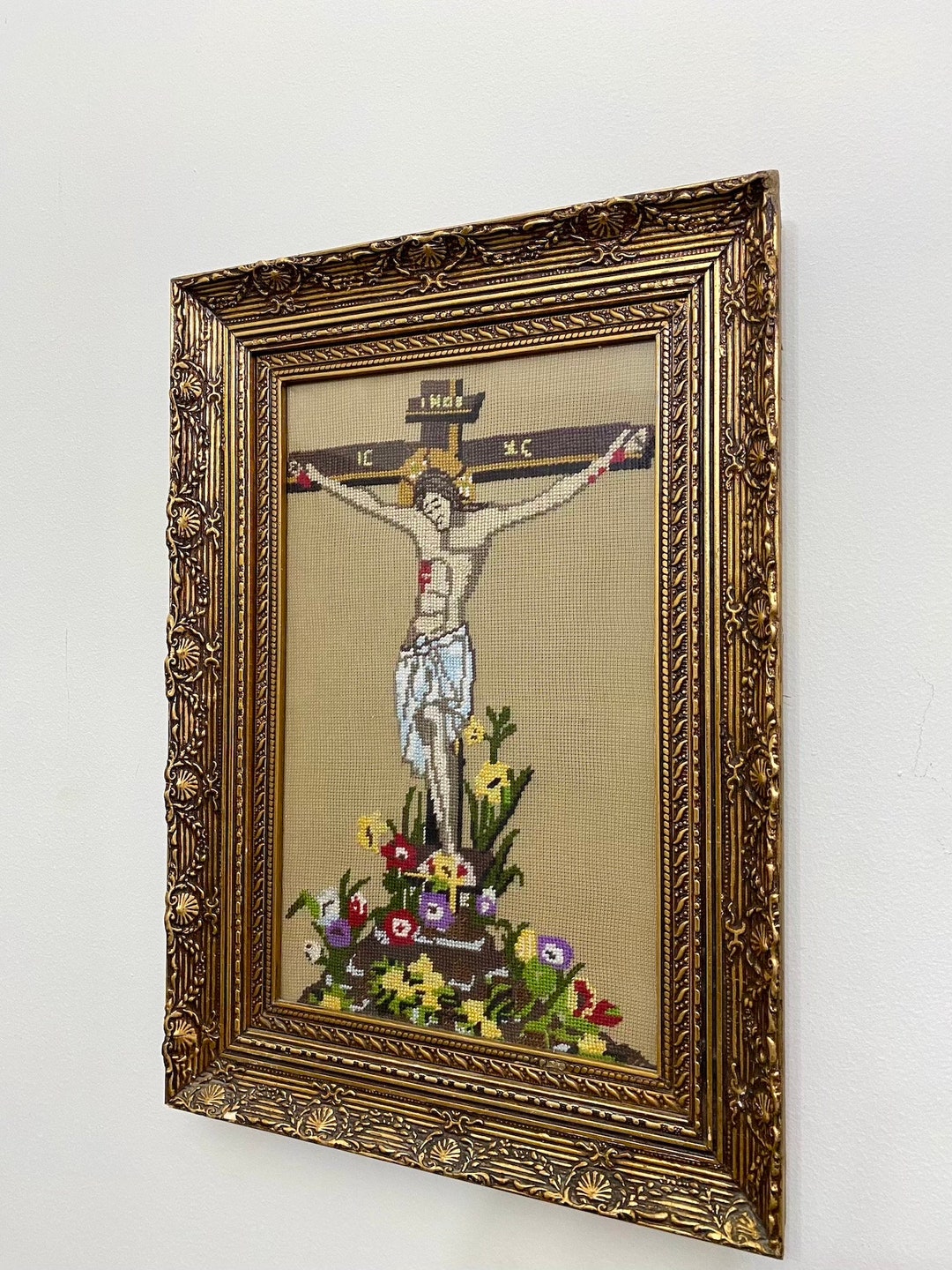 Jesus Crucifixion Icon Embroidery, Christian Religious Wall Hanging ...