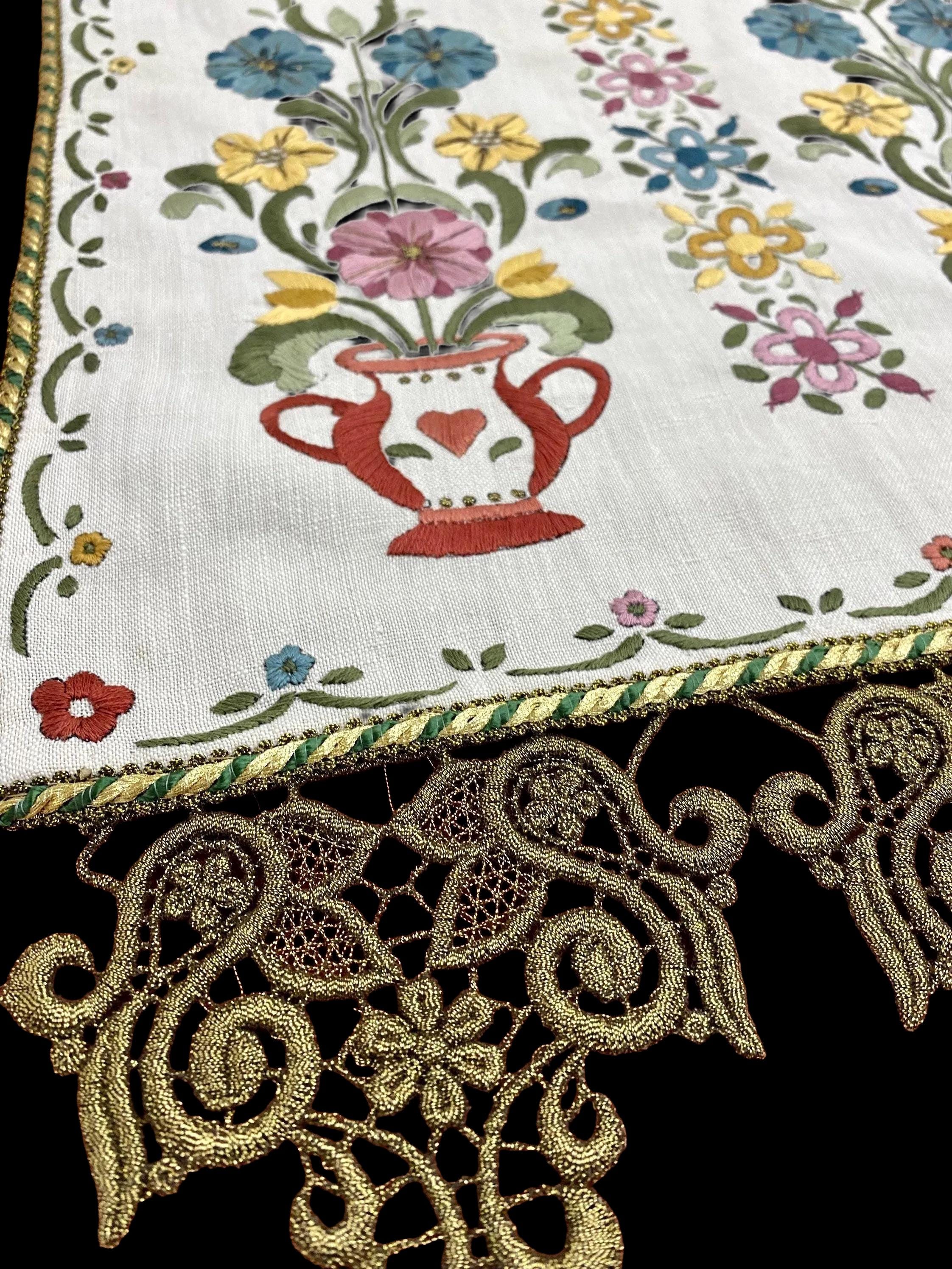 Vintage Greek Embroidered Linen Table Runner: Handmade Folk Art - Etsy