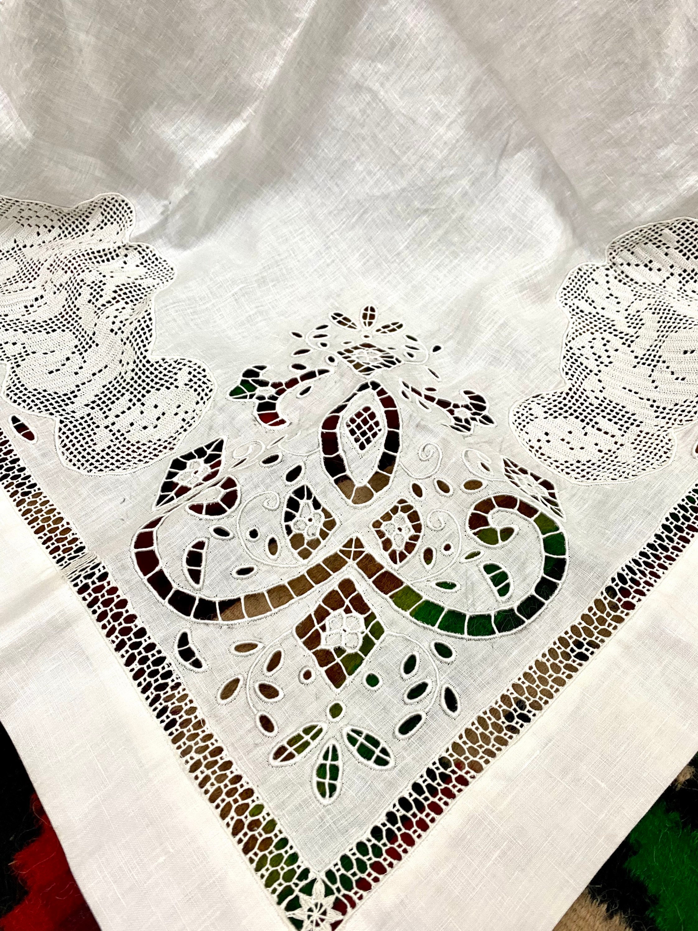 Square Linen Table Cover Cloth, Embroidered White Tablecloth, Vintage ...
