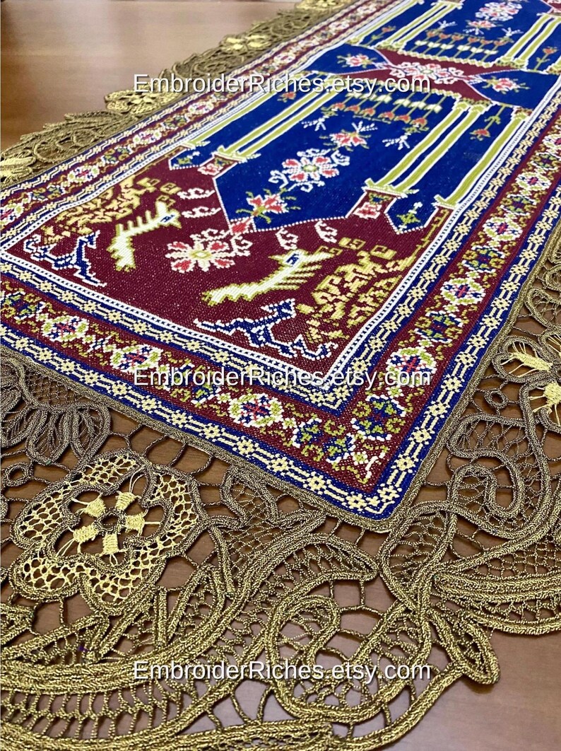 Carpet of Prayer Embroidery Runner, Greek Religious Artful Table Cover ...