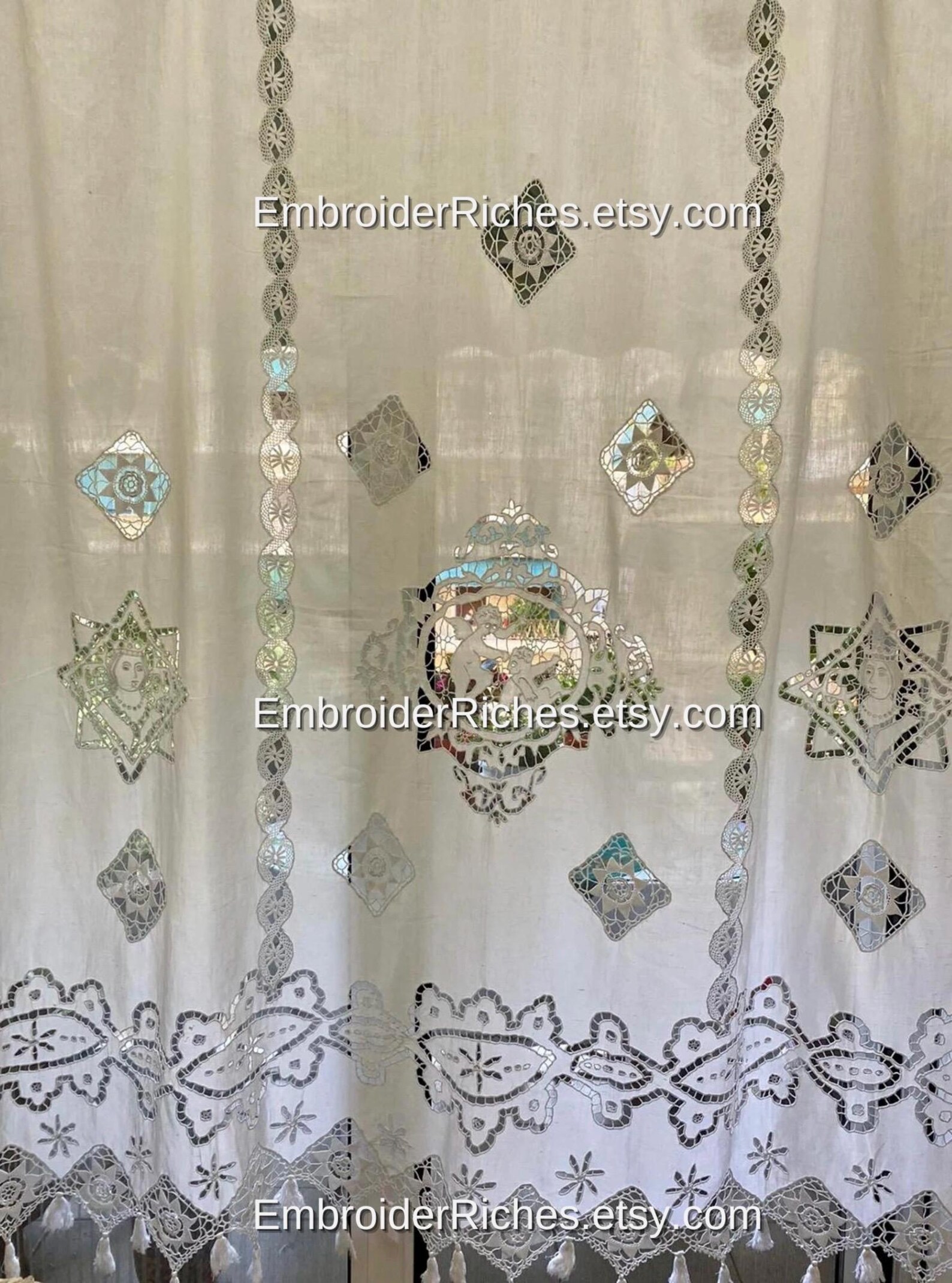 Old European Richelieu Curtain – Handmade Cherub Cutwork & Greek Folk ...