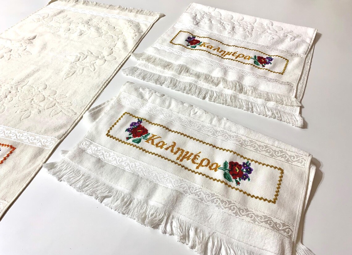 Kalimera Handmade Greek Towel, Embroidery Decorative Towels ...