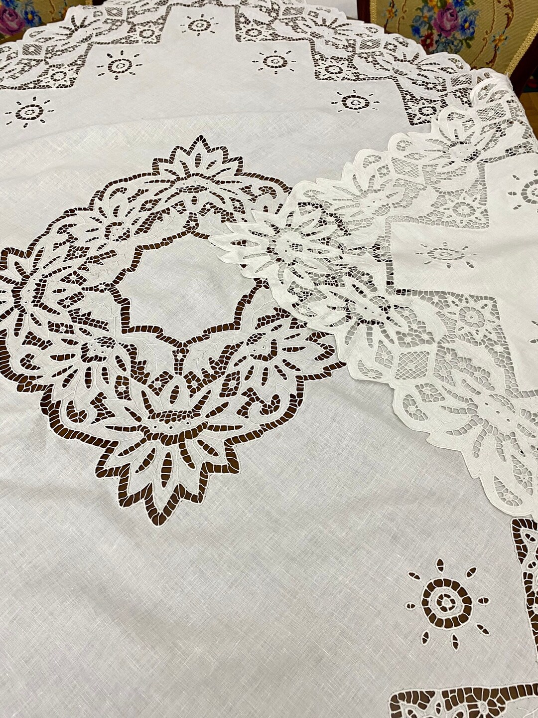 Cut Work Embroidery Linens Table Cloth Luxurious Square Lacy - Etsy